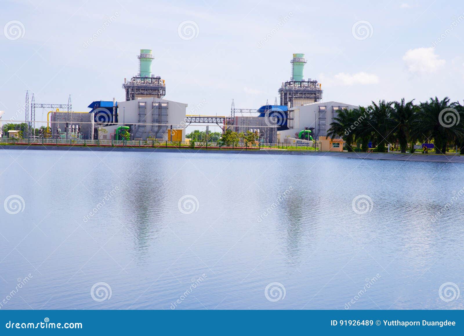 Power Plant on Blue Sky Background Stock Image - Image of factory, grid ...