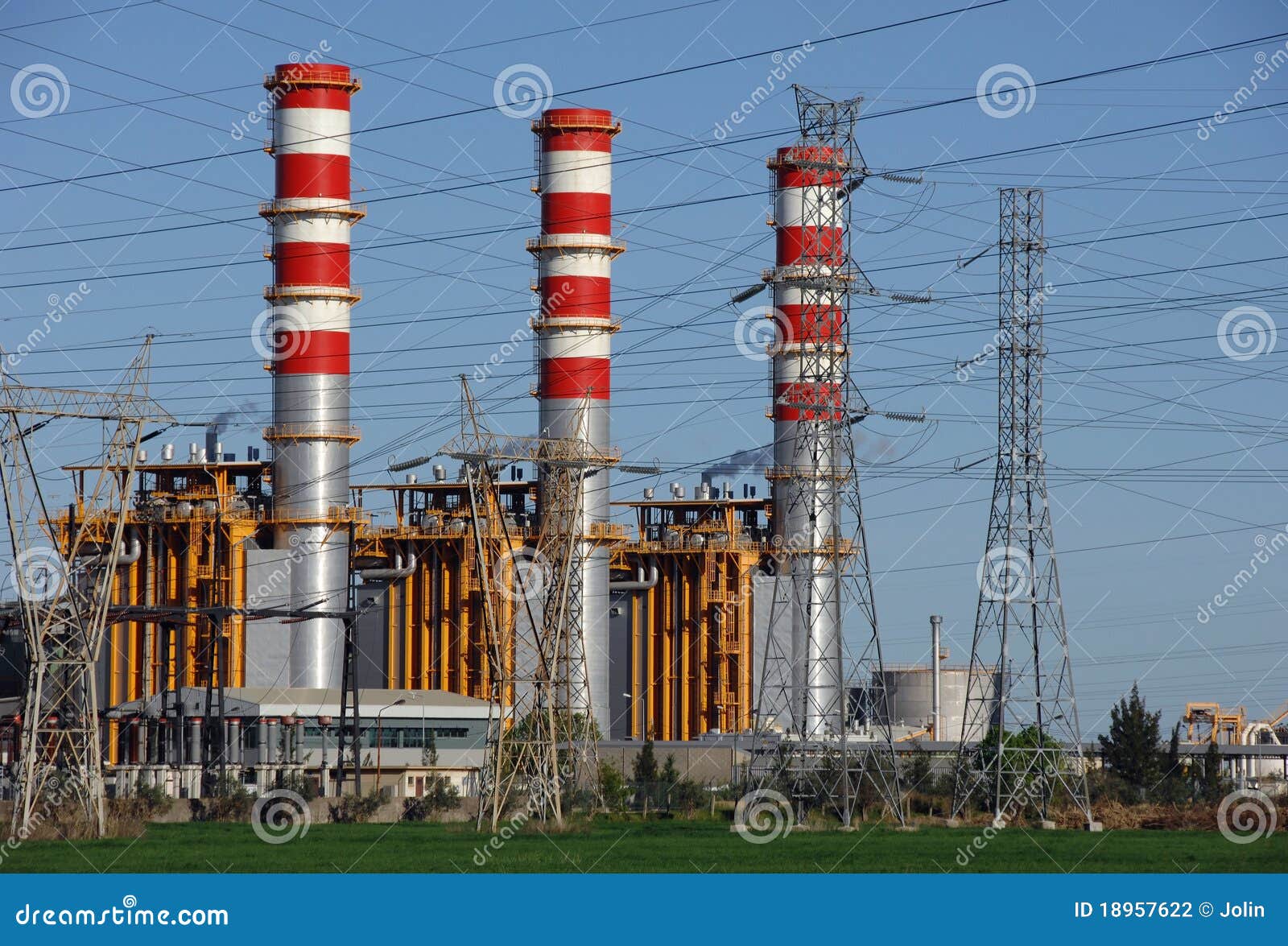 Power plant chimneys stock photo. Image of ecology, chimney - 18957622