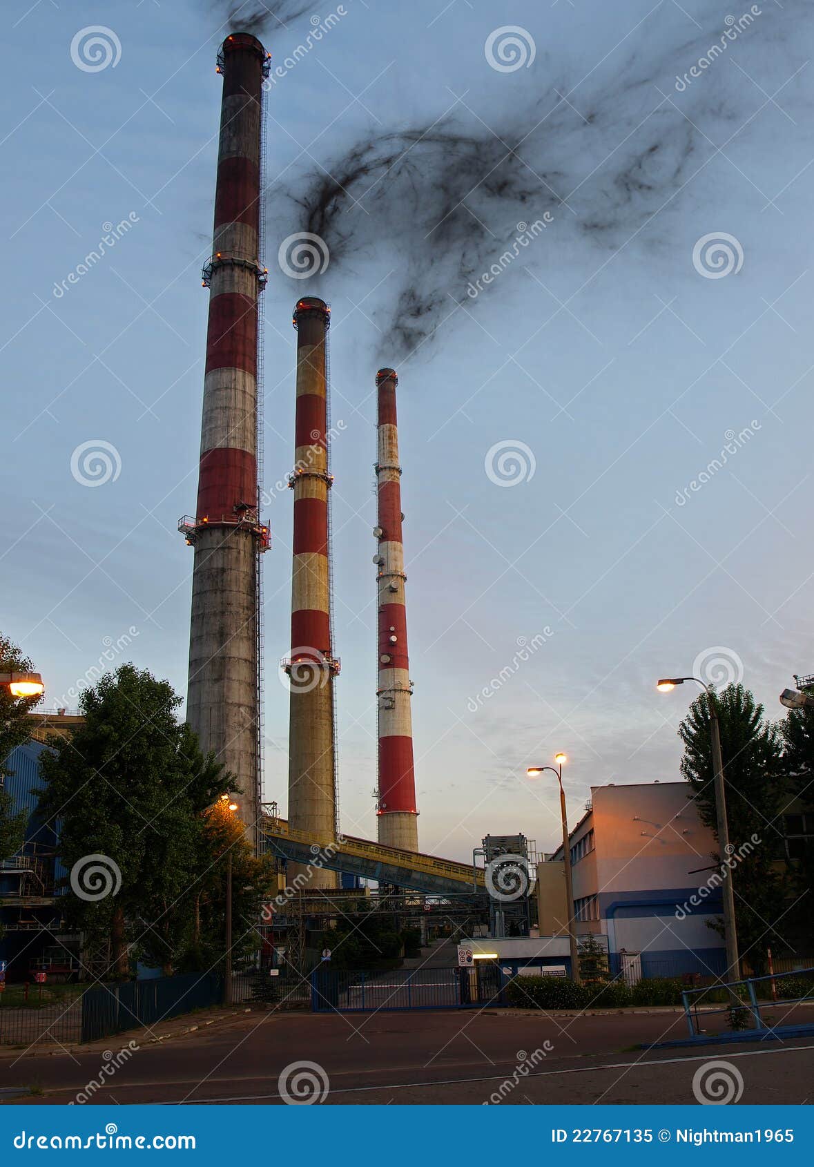 Power plant chimneys stock image. Image of emission, dark - 22767135