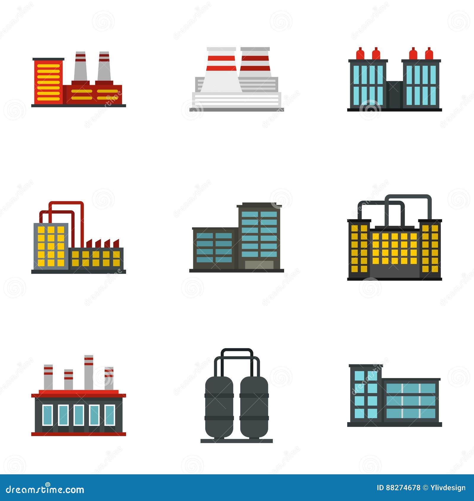 Power Plant Icons Set, Flat Style Stock Vector - Illustration of black ...