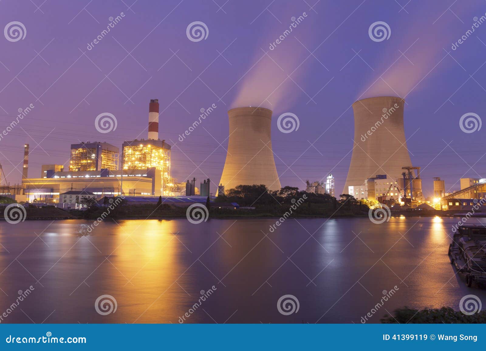 Power plant at night stock image. Image of construction - 41399119