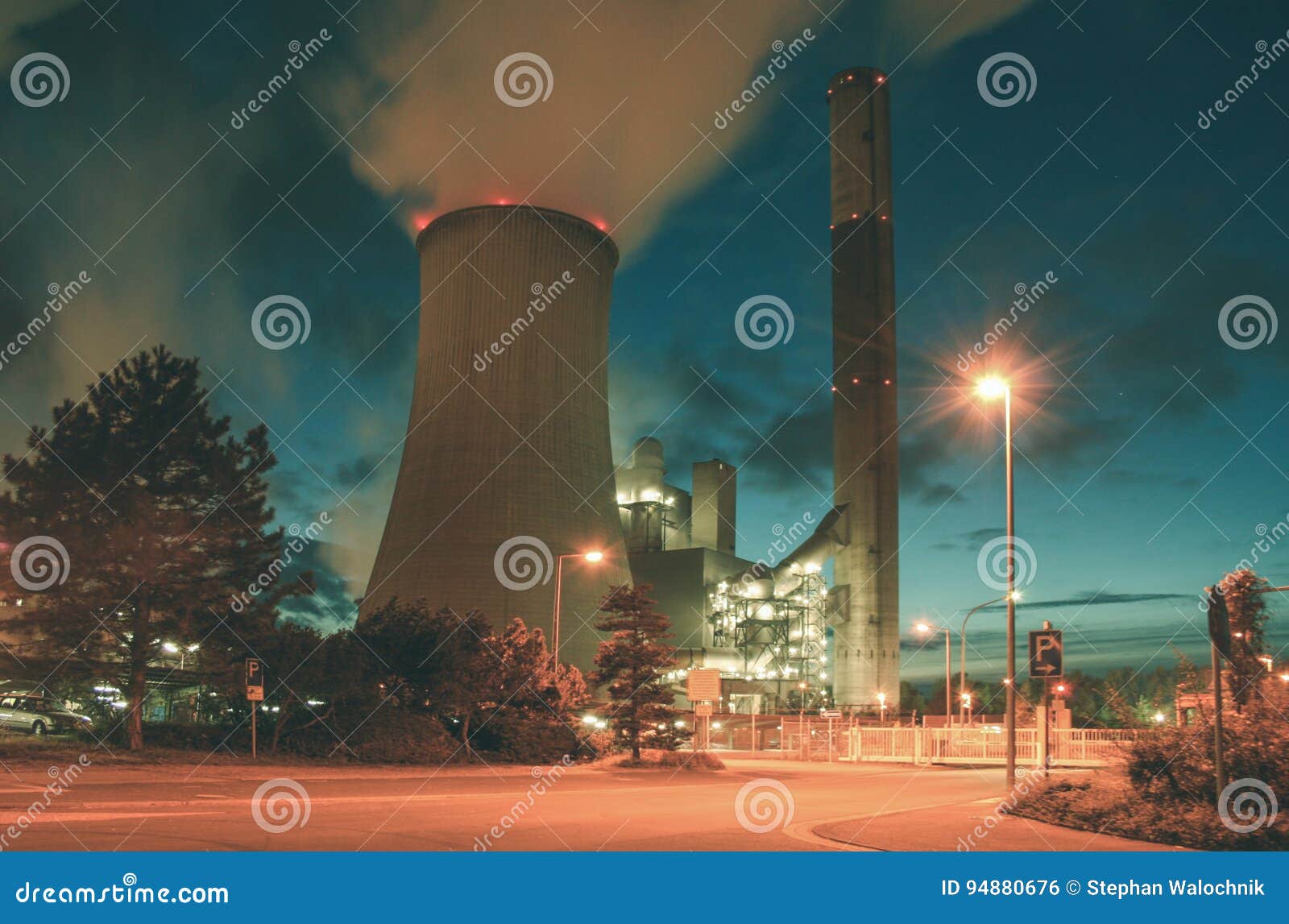 Power plant at night stock photo. Image of funnel, germany - 94880676