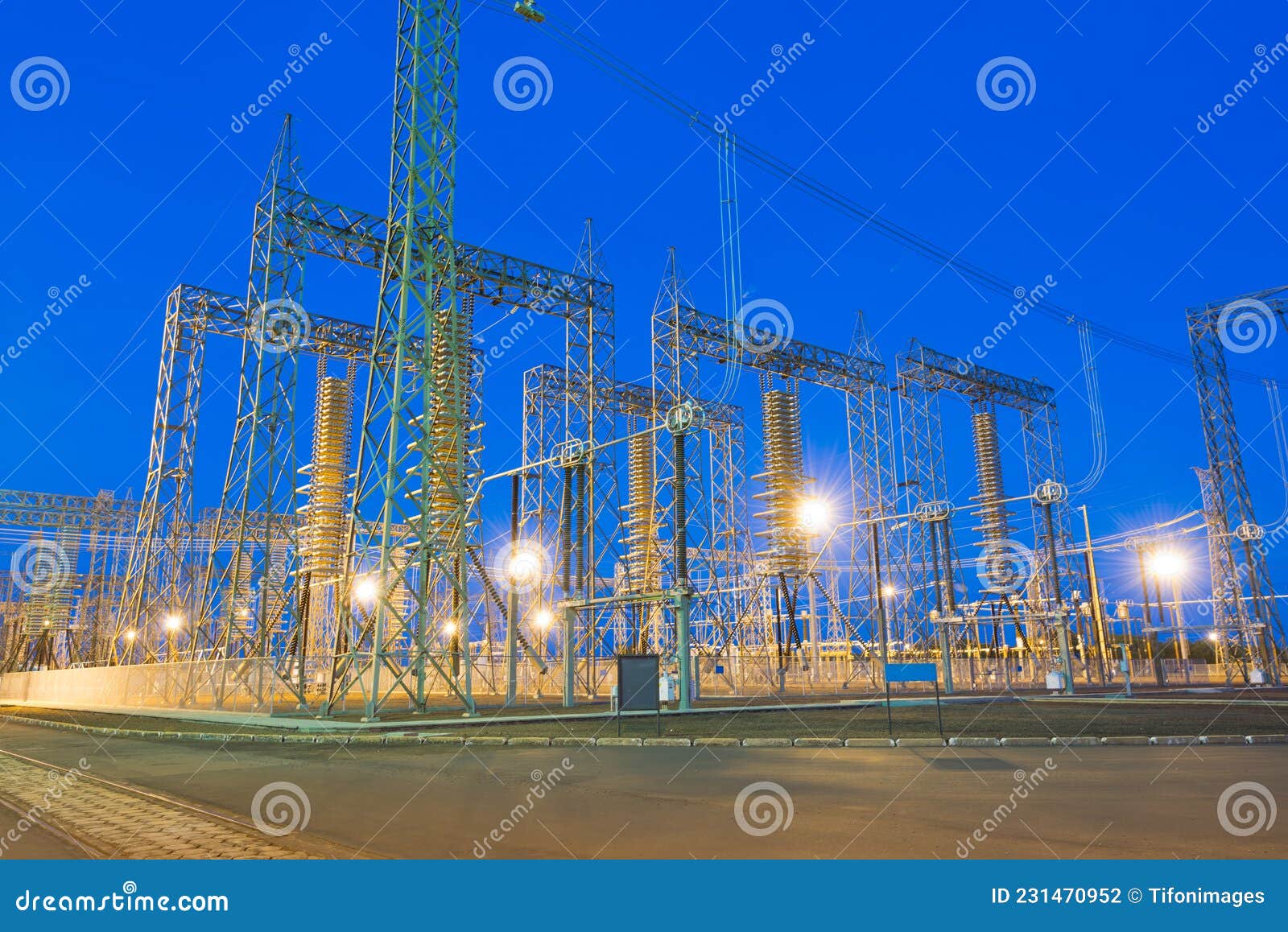 Power plant at night stock photo. Image of construction - 231470952