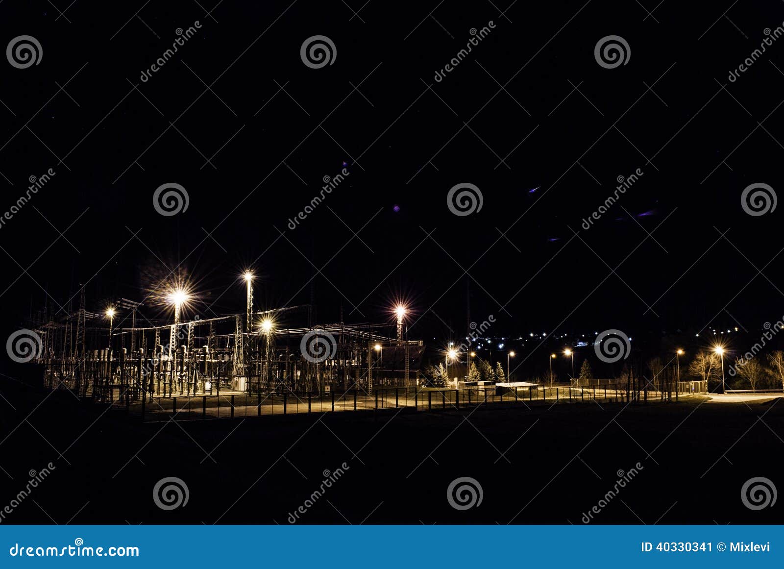 Power plant at night stock image. Image of wire, illuminated - 40330341