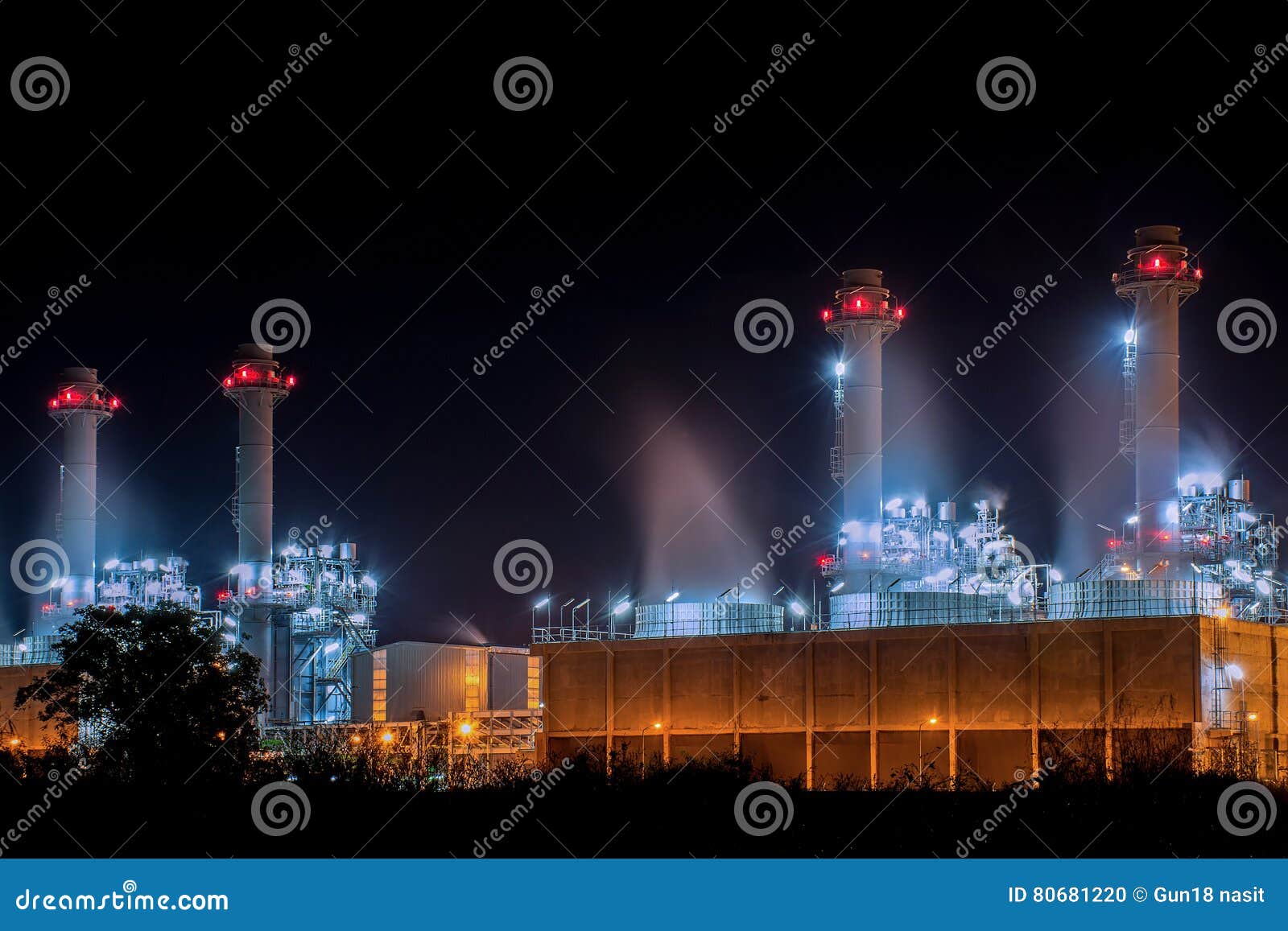 Power plant at night editorial image. Image of night - 80681220