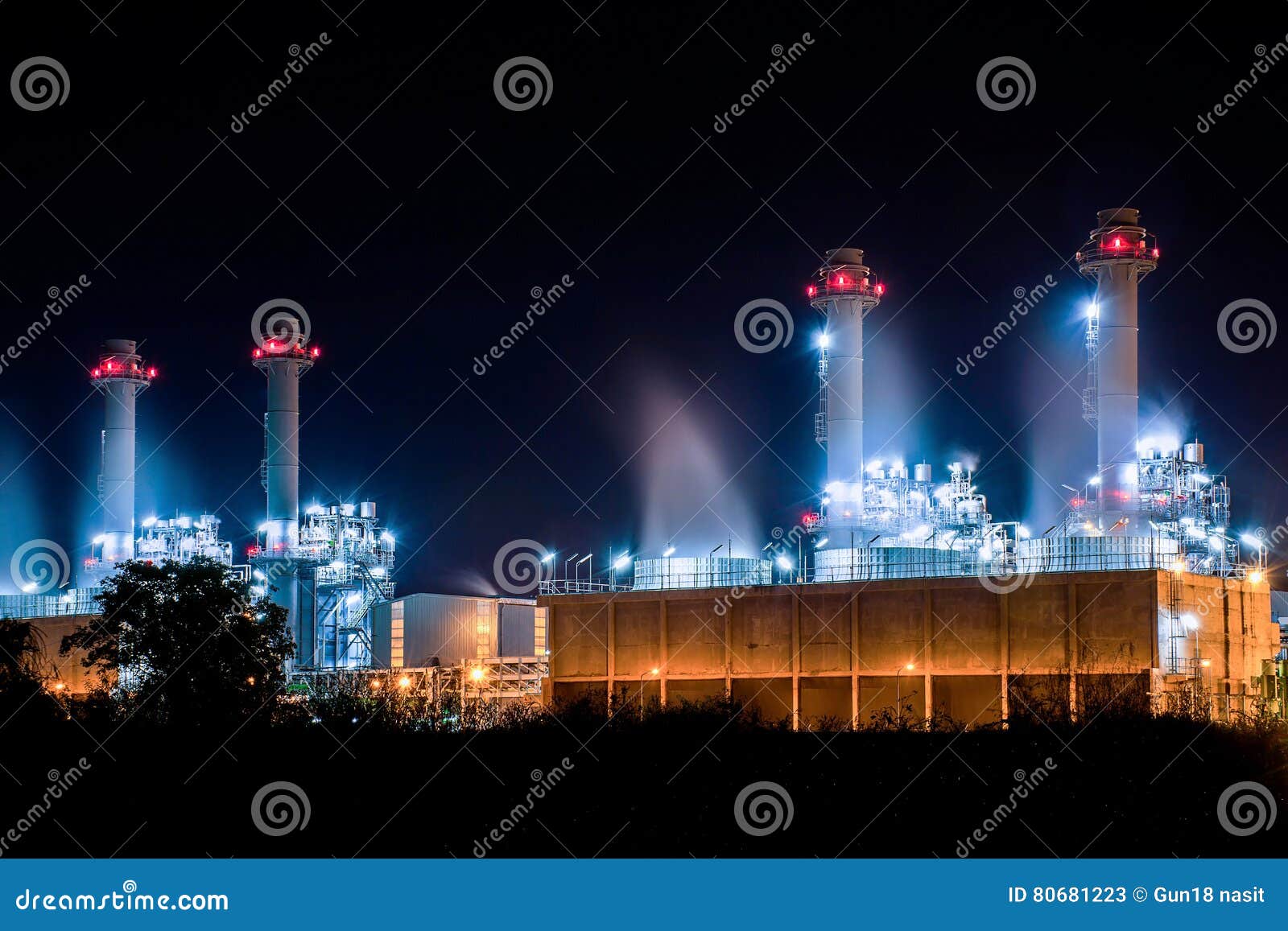 Power plant at night editorial stock photo. Image of high - 80681223