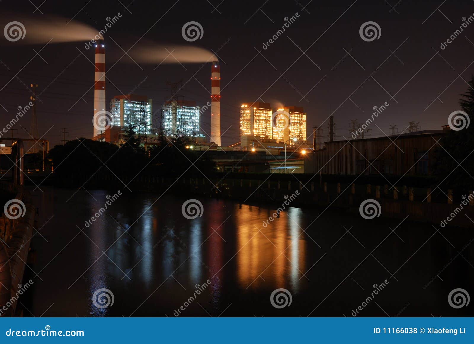 Power Plant Night Scene stock photo. Image of reflections - 11166038