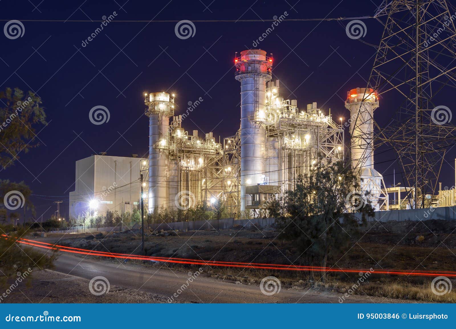 Power plant at night stock photo. Image of electrical - 95003846