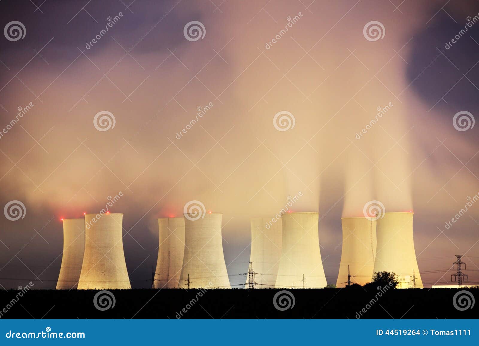 Power Plant Nuclear by Night Stock Photo - Image of power, pollution ...