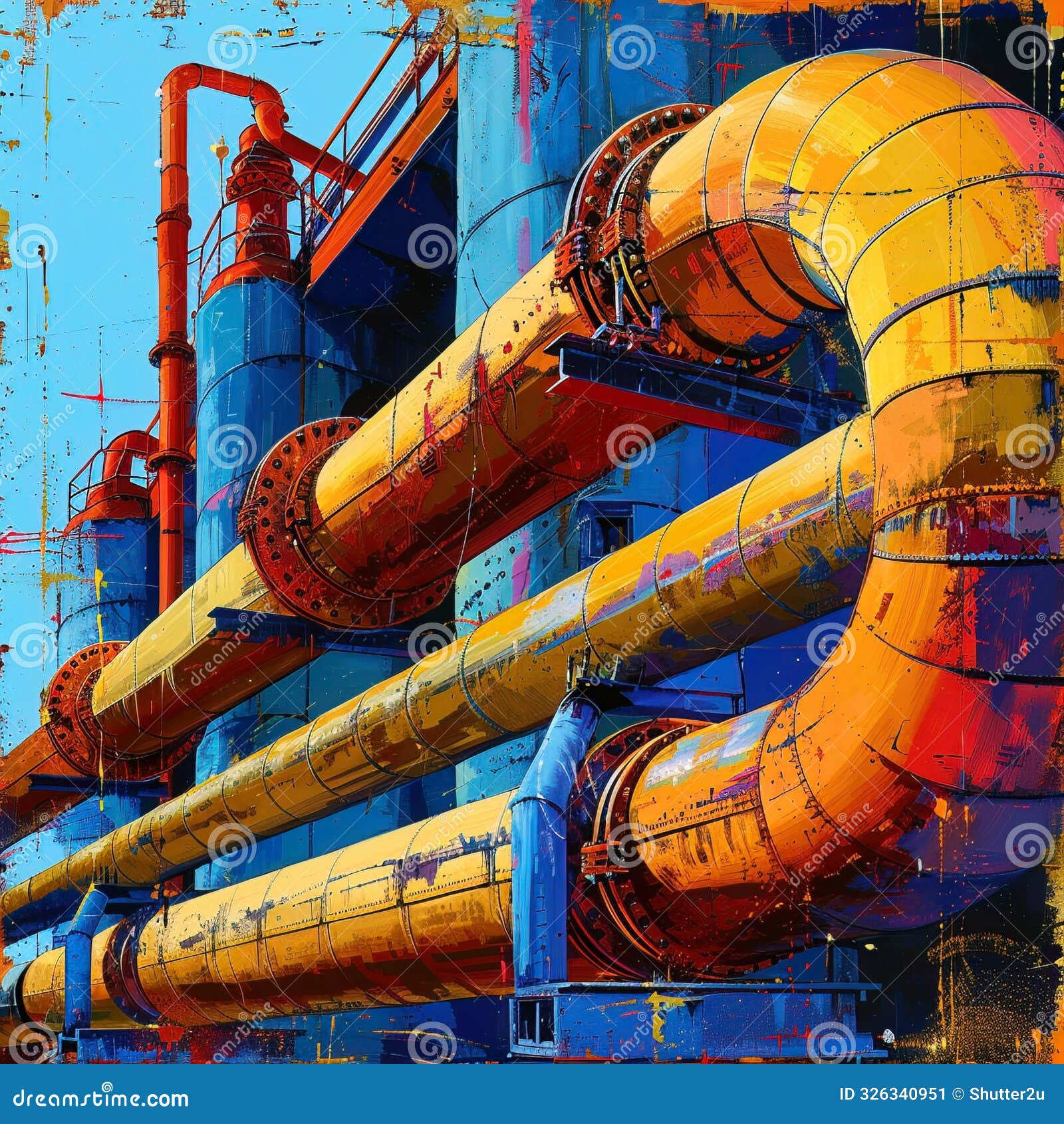 Oil And Gas Plant Pipeline Valve. Industrial Pipeline And Valve With ...