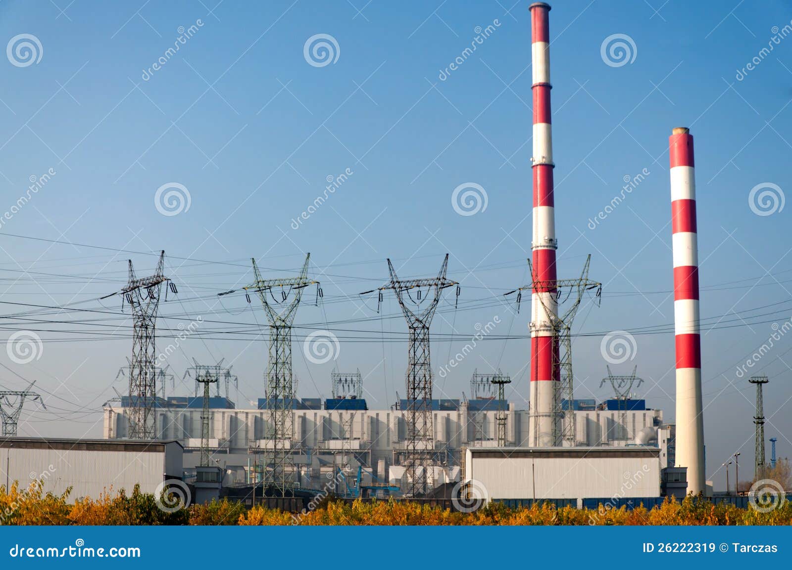 Power Plant Pylons and Power Line Stock Image - Image of electric ...