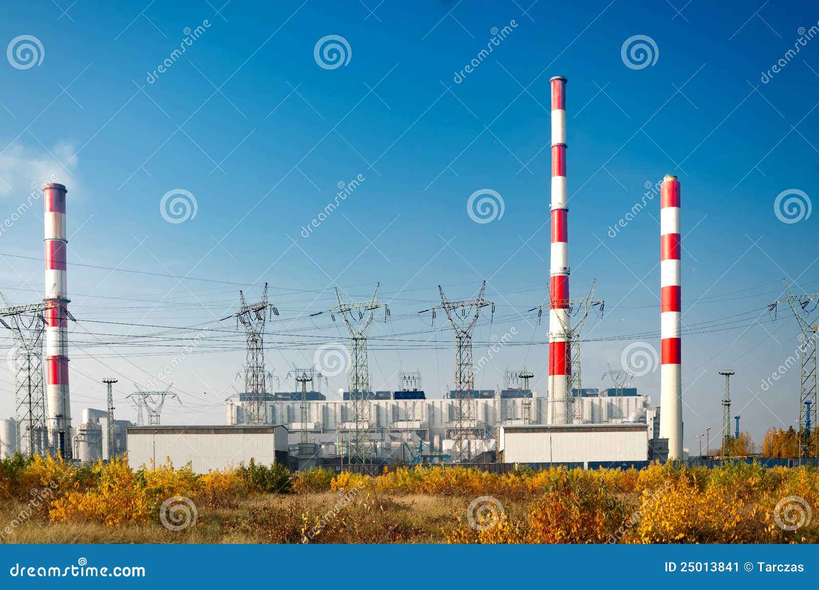 Power Plant Pylons and Power Lines Stock Image - Image of factory ...