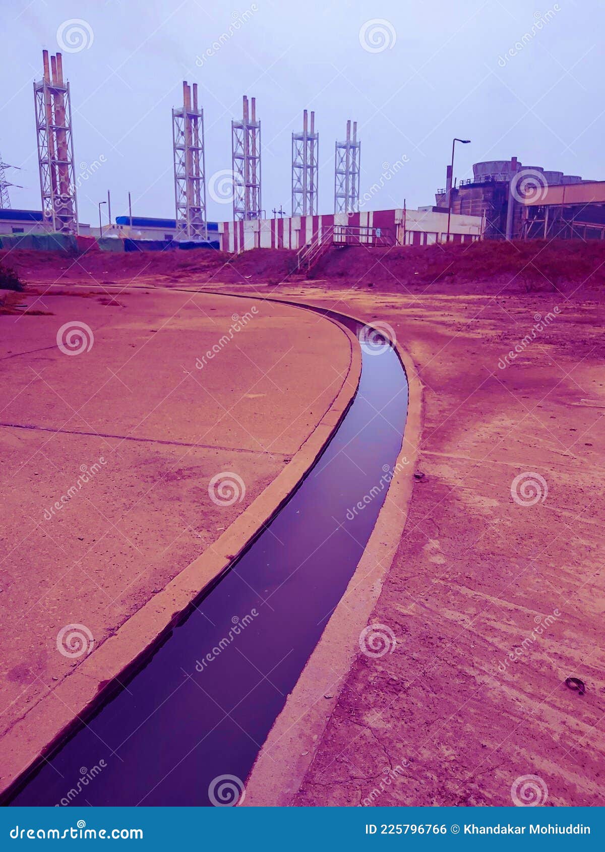 The power plant stack. stock photo. Image of evening - 225796766