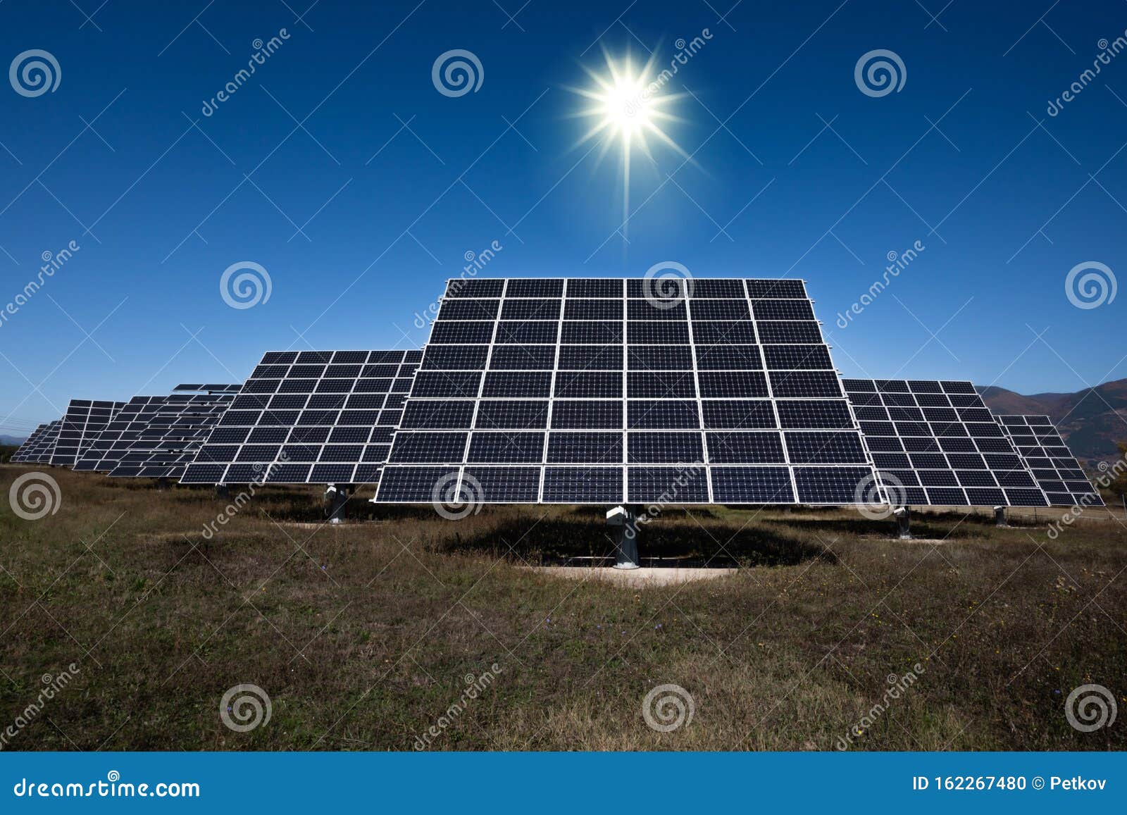 Power Plant Using Renewable Solar Energy with Sun Stock Photo - Image ...