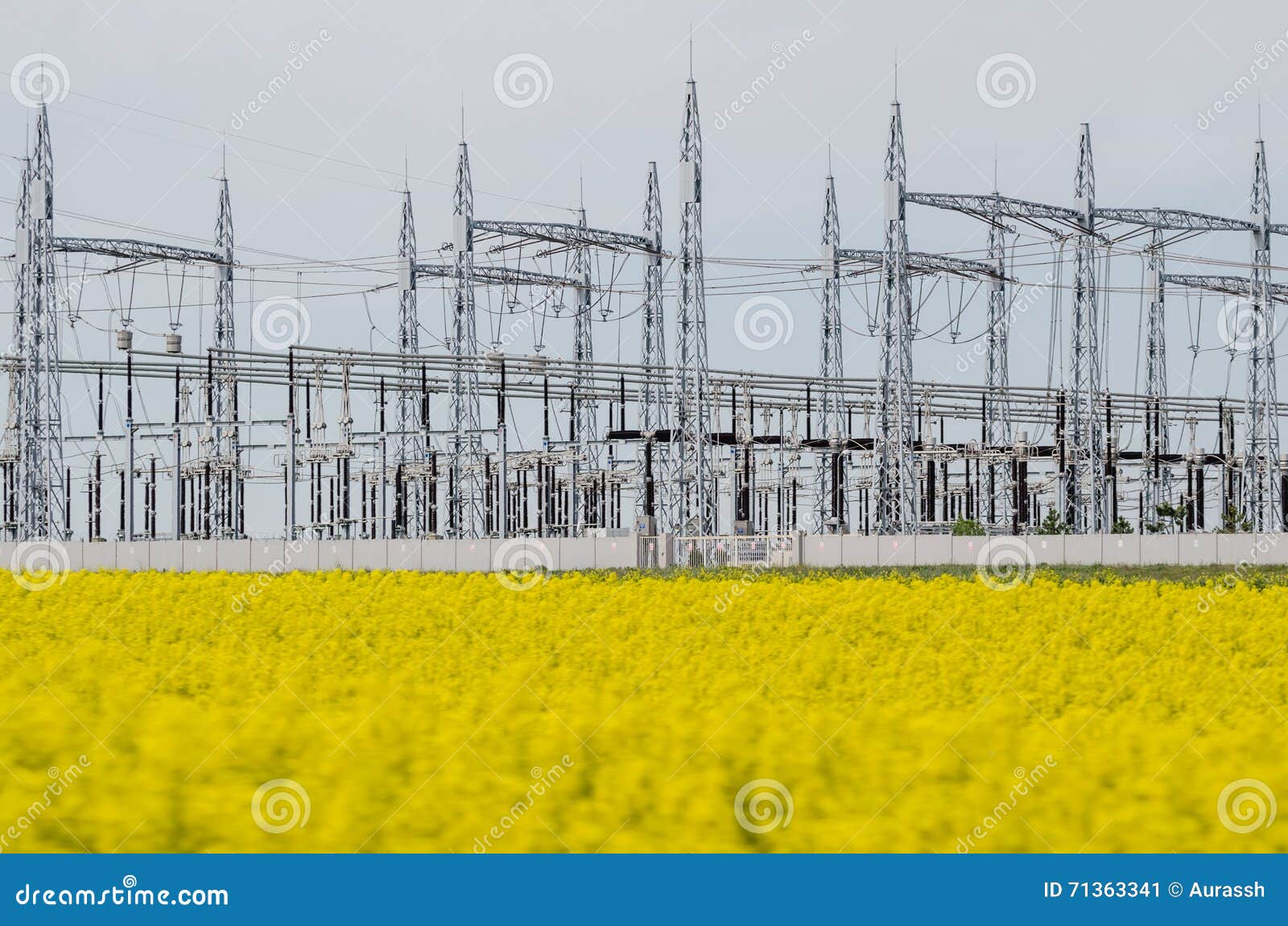 Power Plant in Yellow Field Stock Image - Image of facility, industry ...