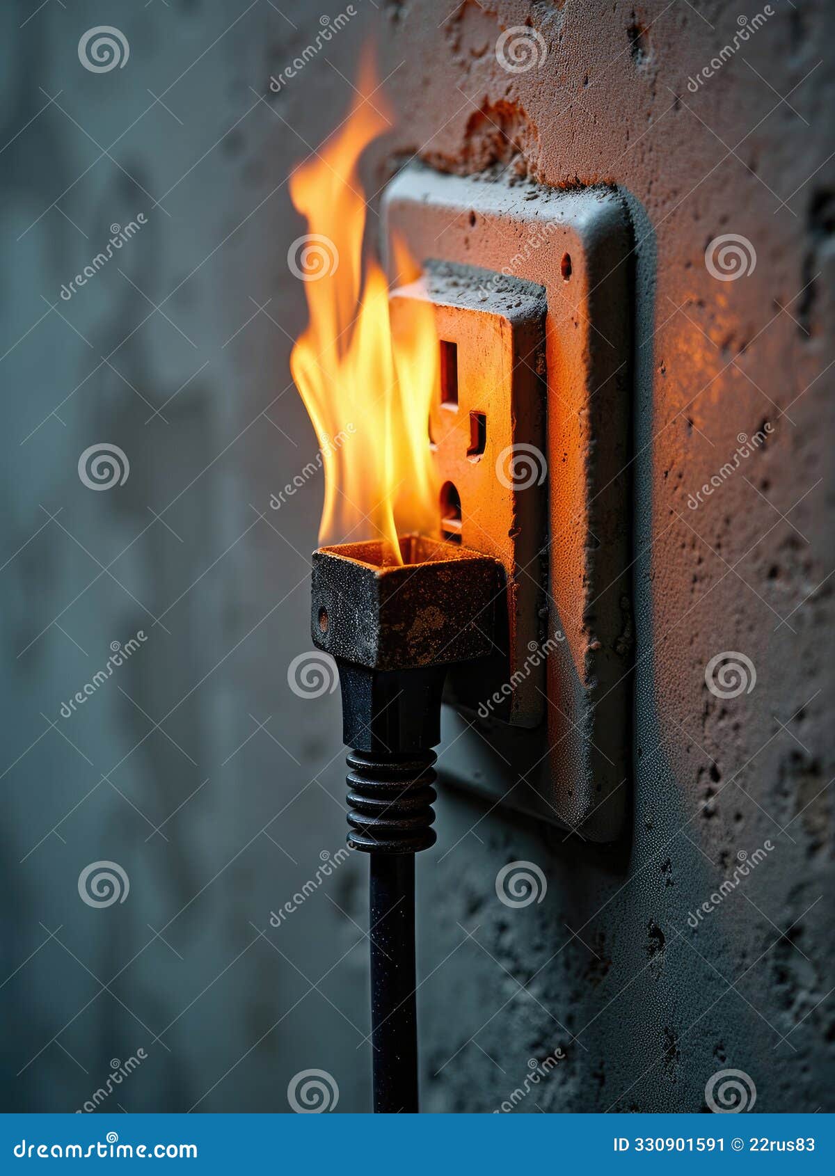 Power Plug on Fire in Electric Socket, Showing Severe Danger of Faulty ...