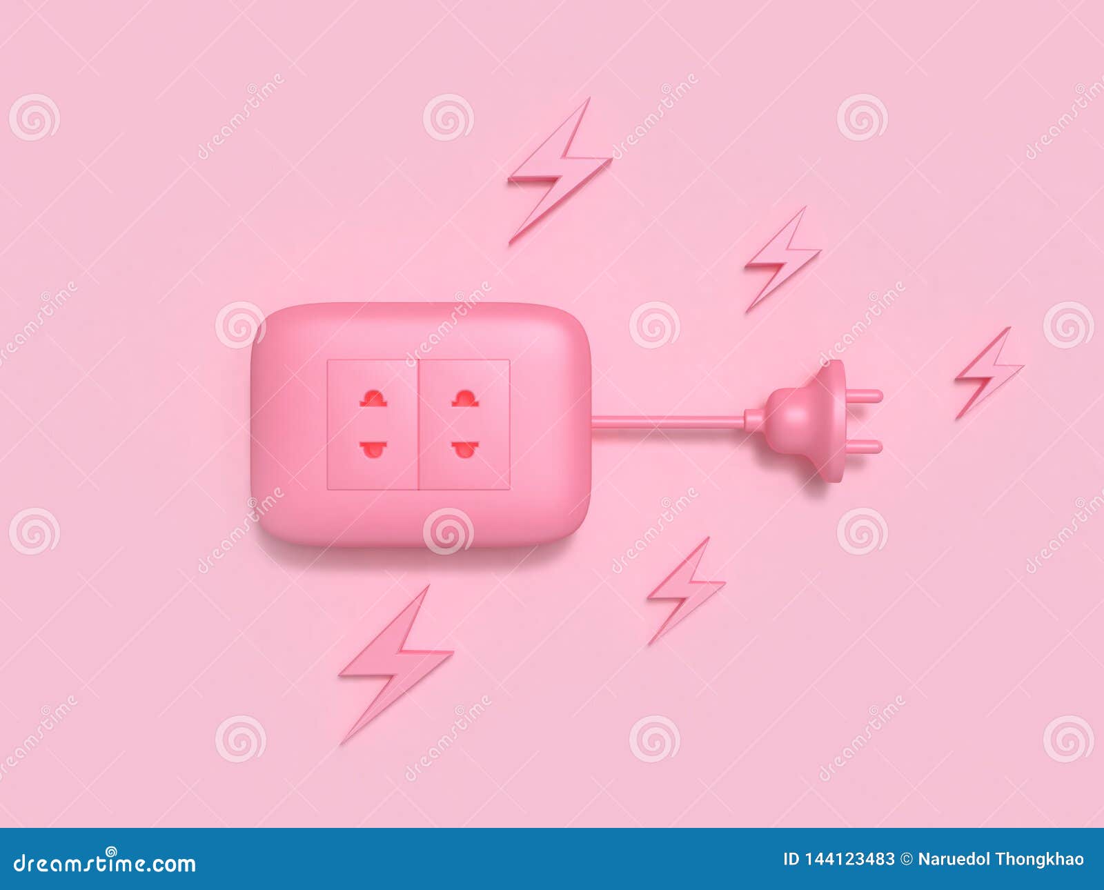 3d Rendering Power Plug Flat Lay Pink Electricity Technology Stock ...
