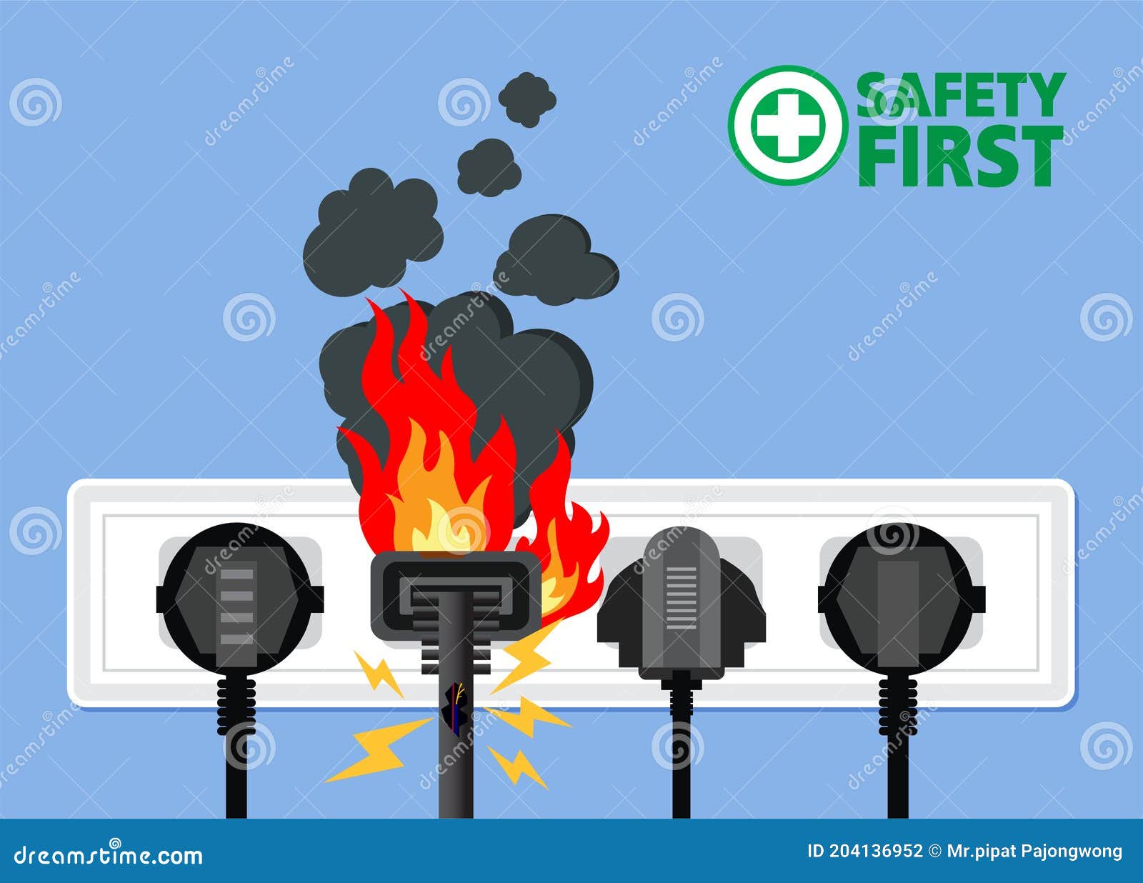 Power Plug Is Full,Short Circuit,House Fire, Safety First,Vector Design ...