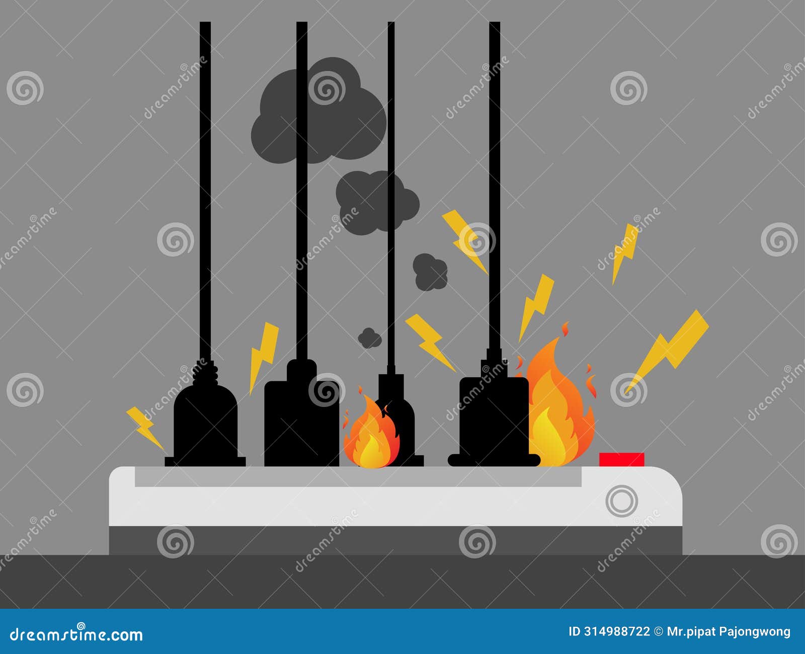 Plug In Full Power Outlet, Overload Charger - Short Circuit Cartoon ...