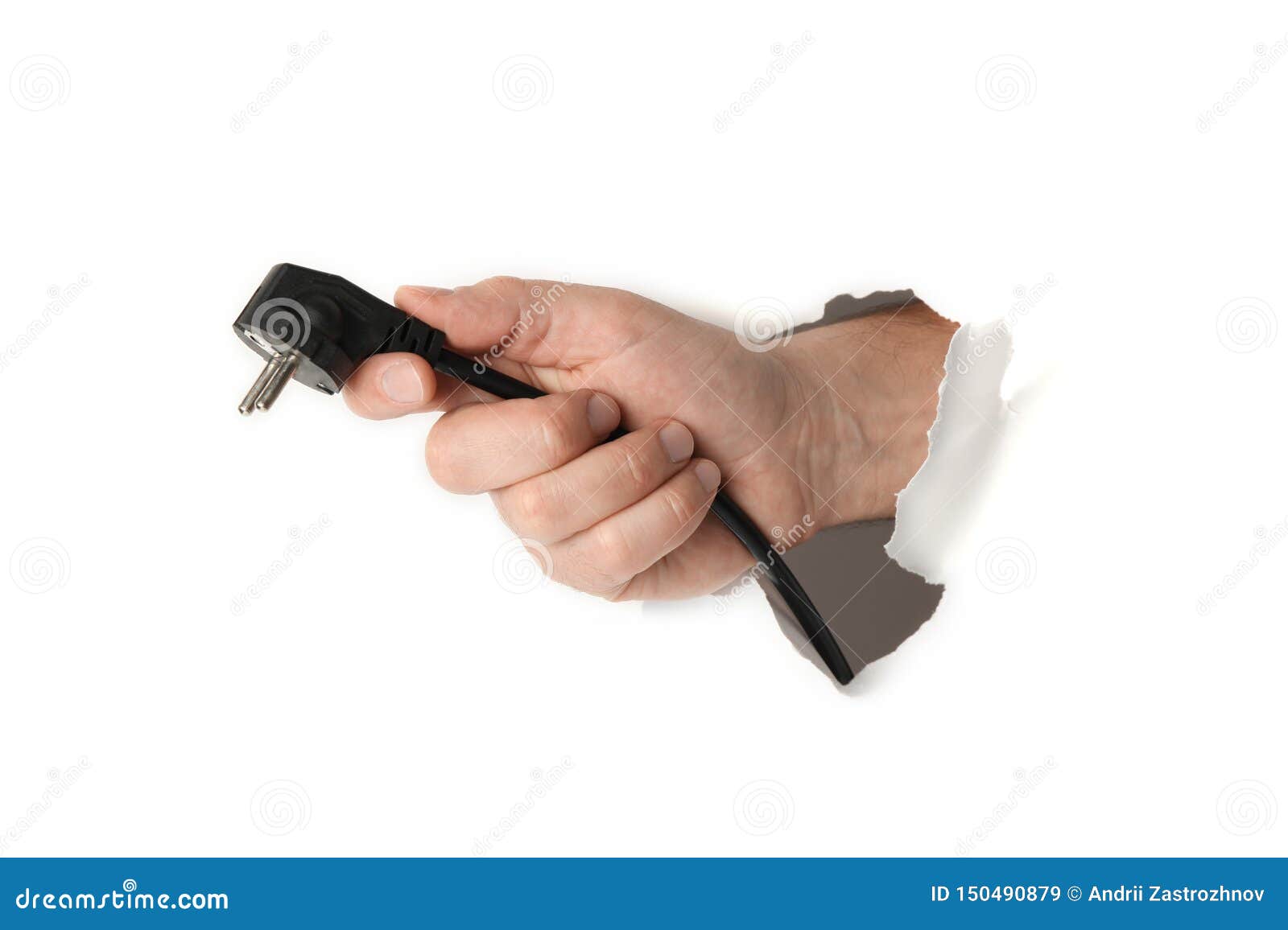 Power Plug in Hand on White Background. Energy Saving Concept Stock ...