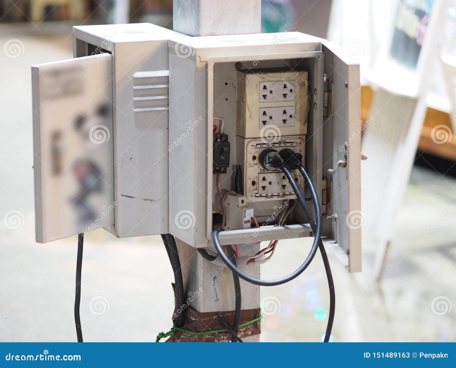 Power plug in steel box stock image. Image of power - 151489163