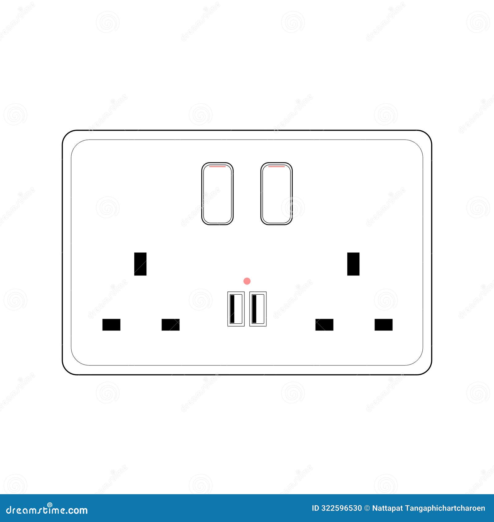 Power Plug Two Socket Outlet Type G with Switch and Usb Port Stock ...