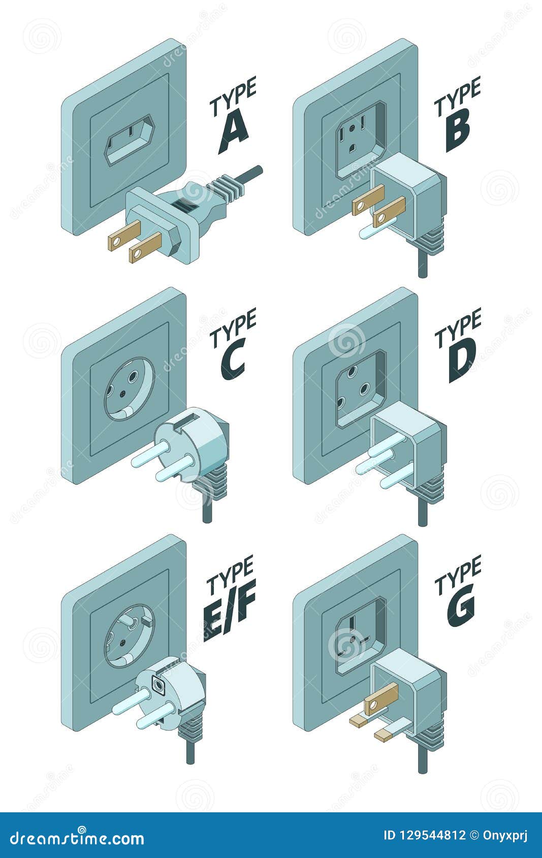 Power Plug Types. Electricity Energy Box Connector Meter 3d Isometric ...