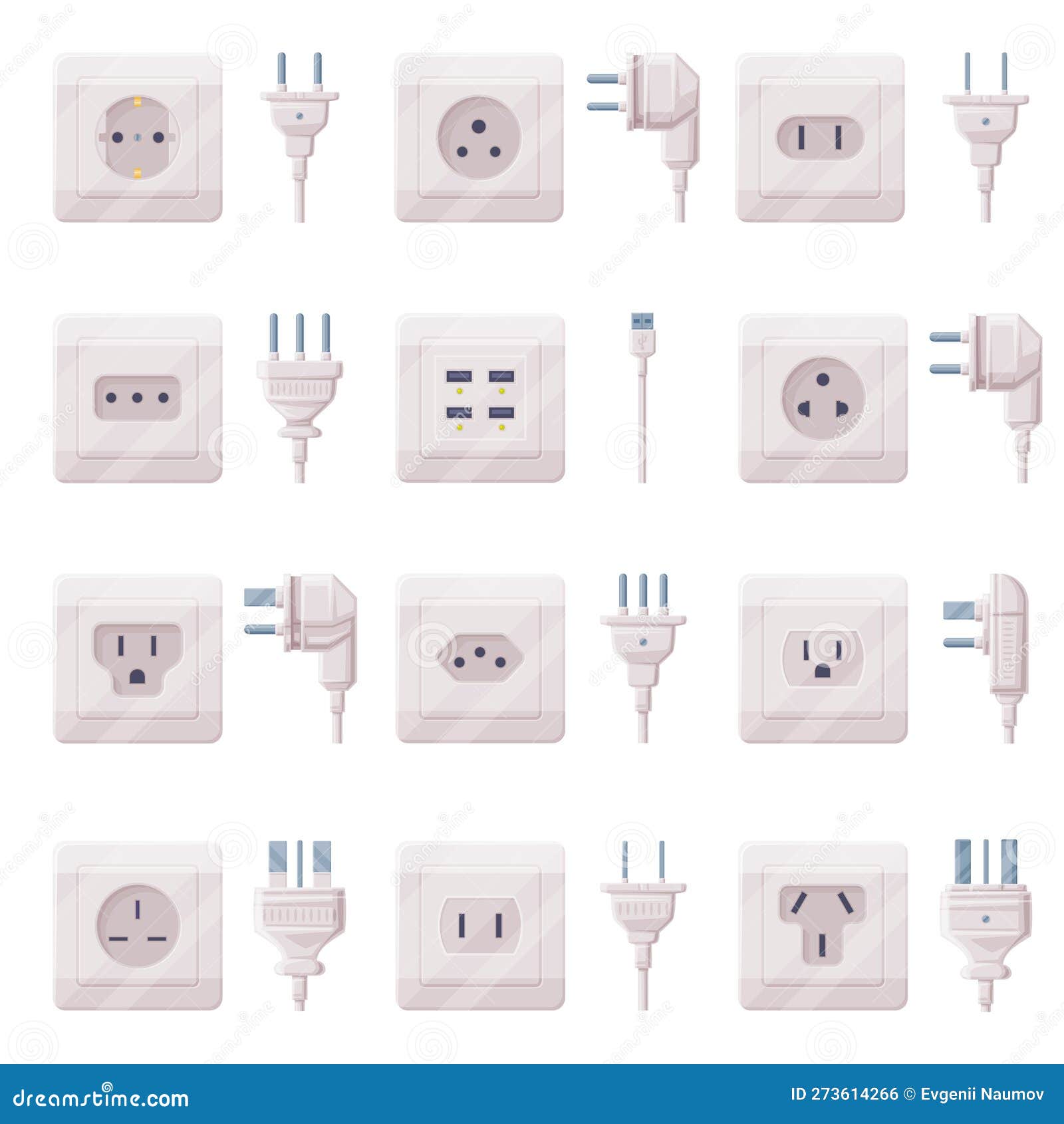 Power Plugs and Sockets for Connecting Electric Equipment Vector Set ...