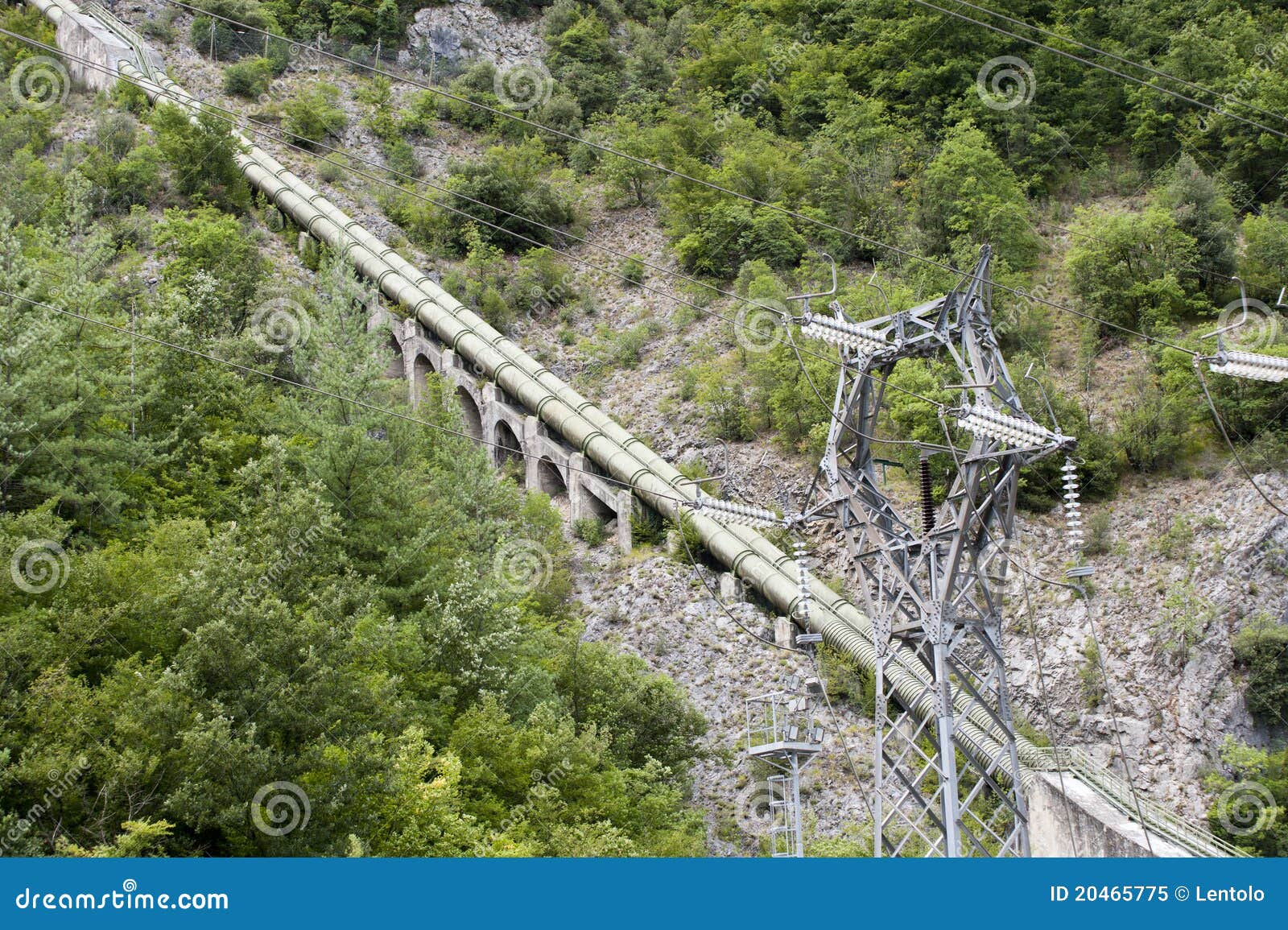 Power Pole with Pipeline of Hydroelectric Central Stock Image - Image ...