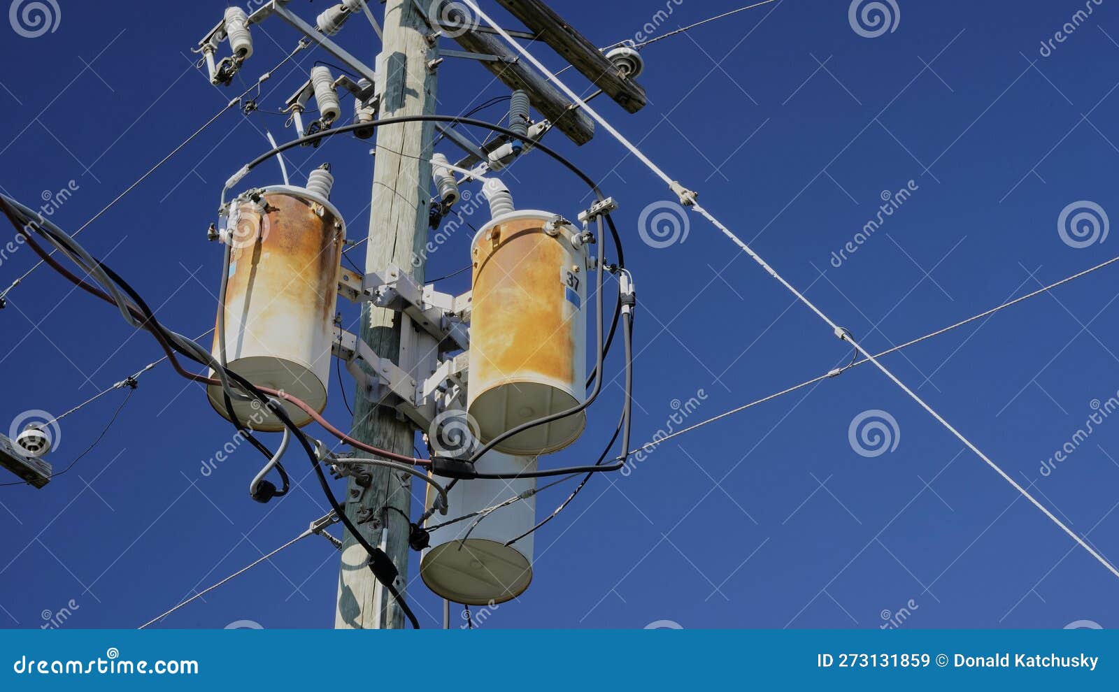 Power Pole and Rusty Transformers and Power Lines Editorial Stock Image ...