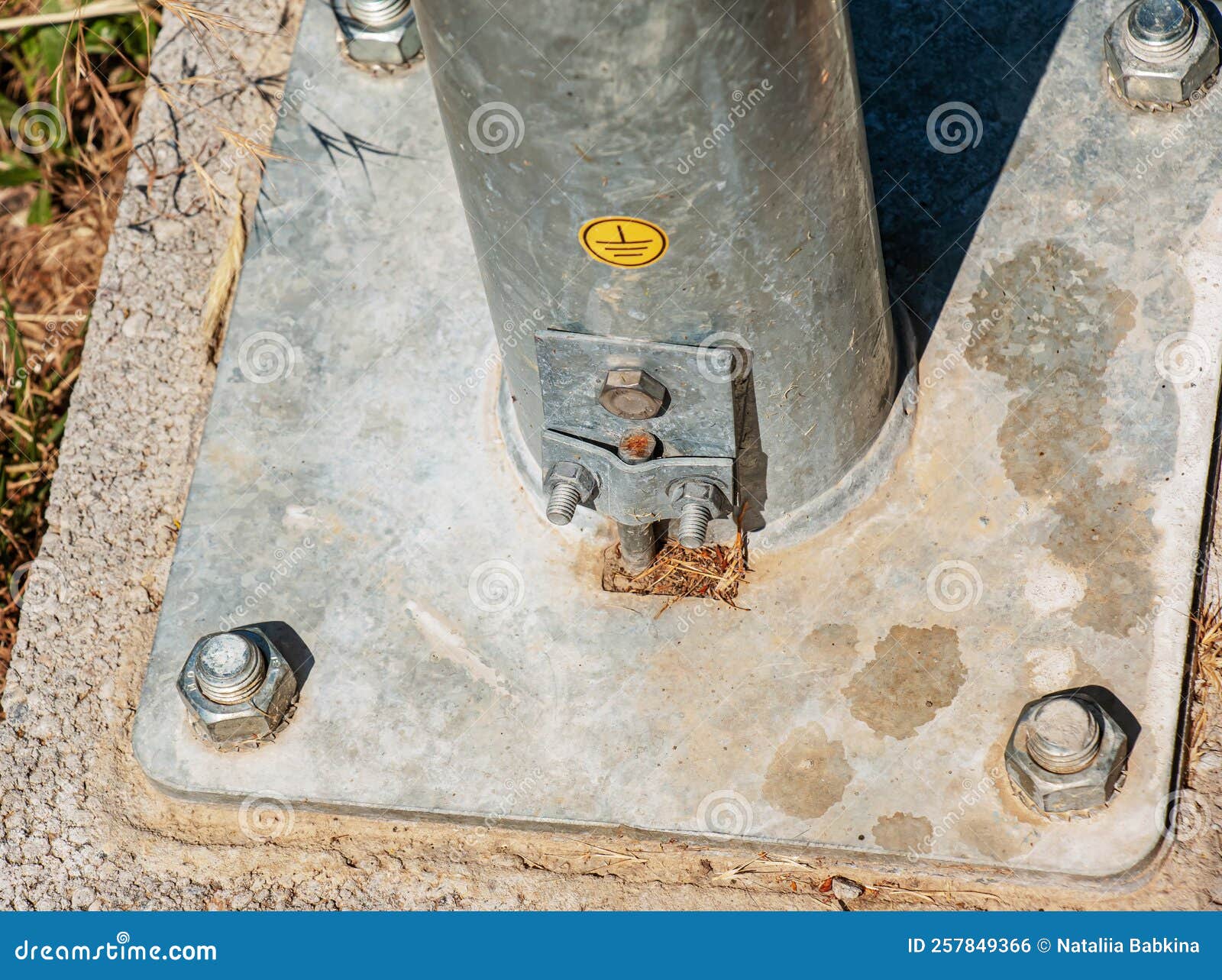 Power Pole Support. Fastening the Base of the Support with Bolts Stock ...