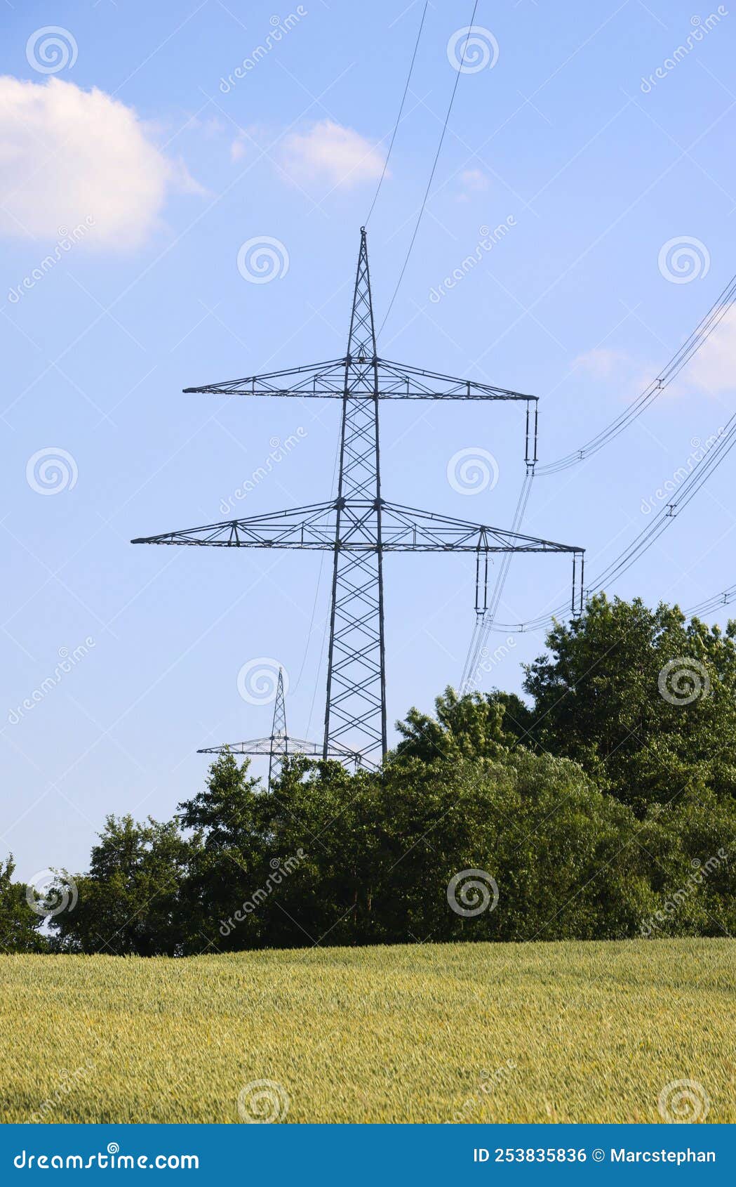 A Power Pylon in the Fields in Hohenlohe, Germany Stock Photo - Image ...