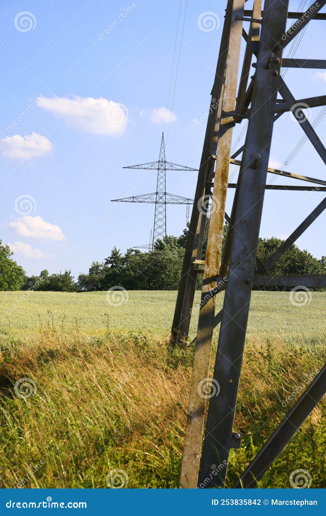 A Power Pylon in the Fields in Hohenlohe, Germany Stock Photo - Image ...