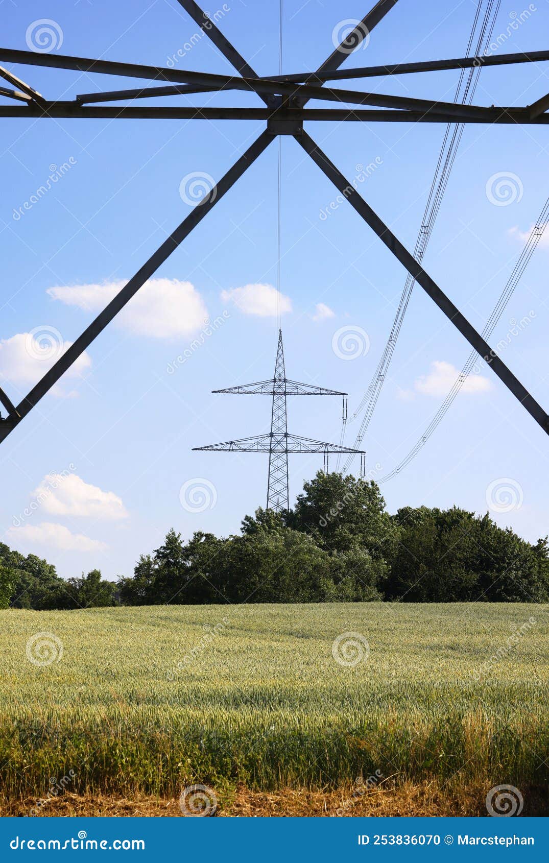 A Power Pylon in the Fields in Hohenlohe, Germany Stock Photo - Image ...