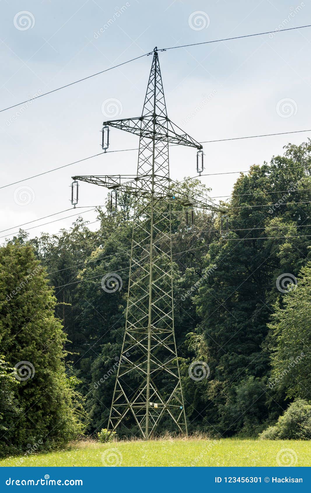 Power Pylon on the Green Field Stock Image - Image of electric, live ...