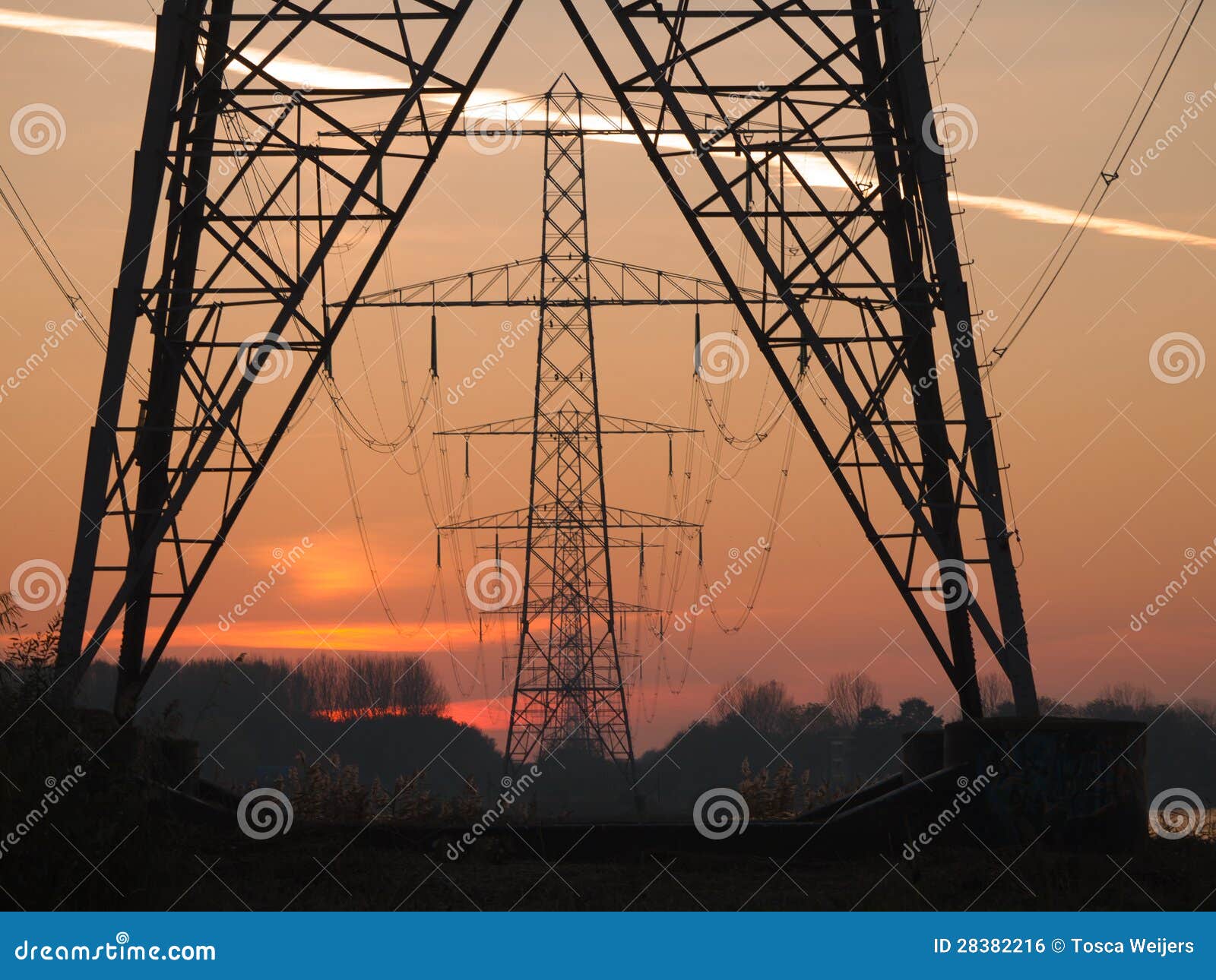 Power pylons stock photo. Image of network, sunlight - 28382216