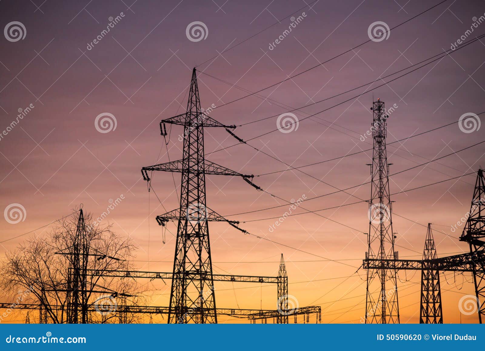 Power pylons sunrise stock photo. Image of circuit, generator - 50590620