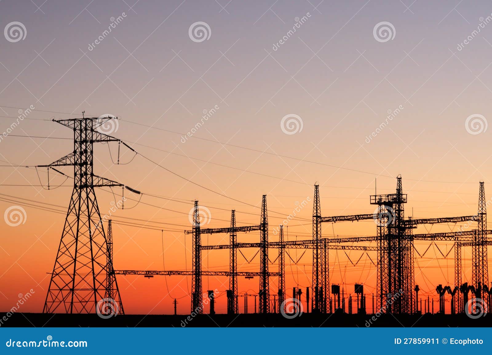 Power pylons at sunset stock image. Image of dusk, sunset - 27859911
