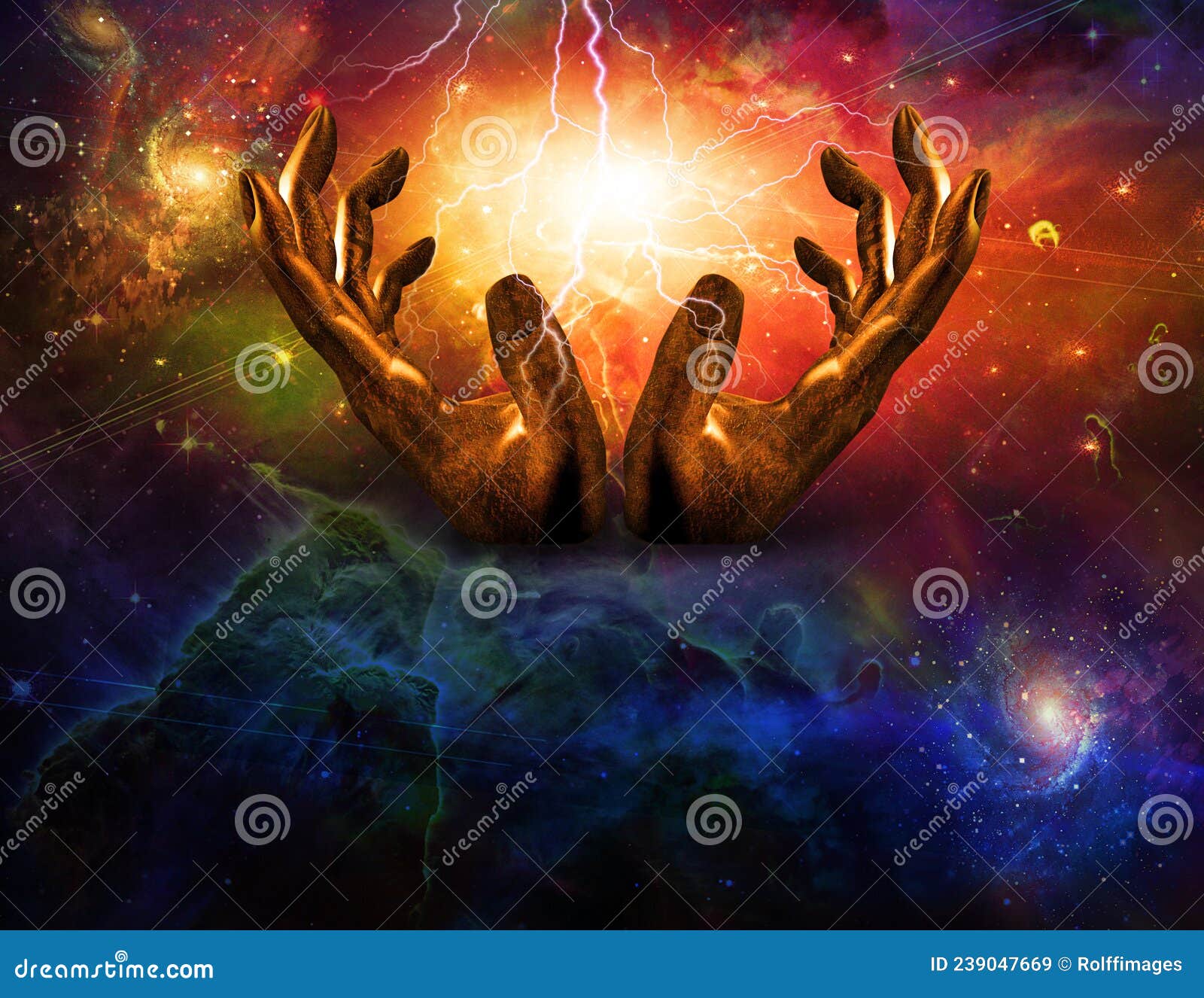 Power Revealed. Hands and Lightning Stock Illustration - Illustration ...
