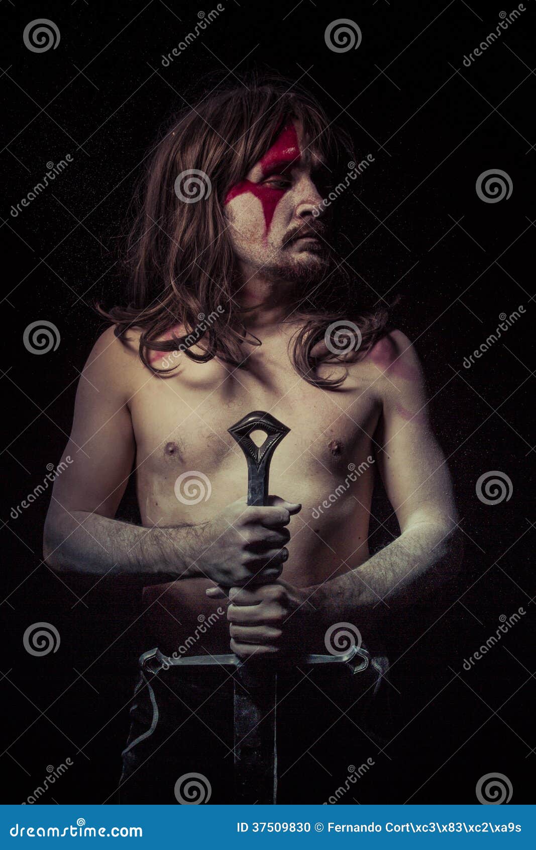 Power.savage Warrior with Iron Sword Stock Photo - Image of cloak, blue ...