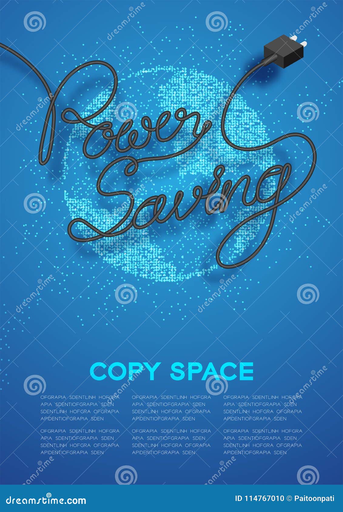 Power Saving Text Made from Plug Cable Black Color, Environment Concept ...