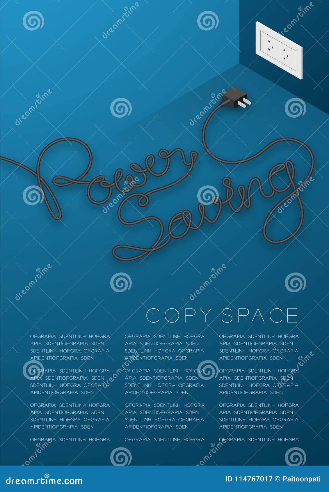 Power Saving Text Made from Plug Cable Black Color, Environment Concept ...