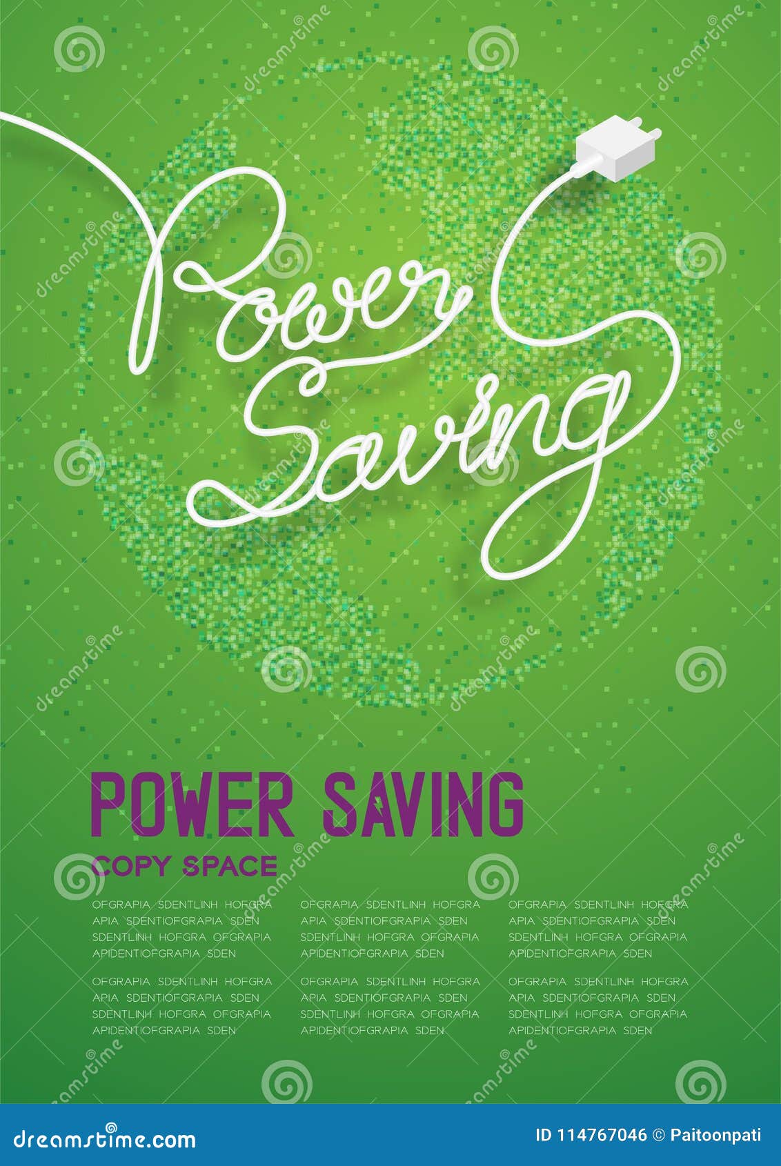 Power Saving Text Made from Plug Cable White Color, Environment Concept ...