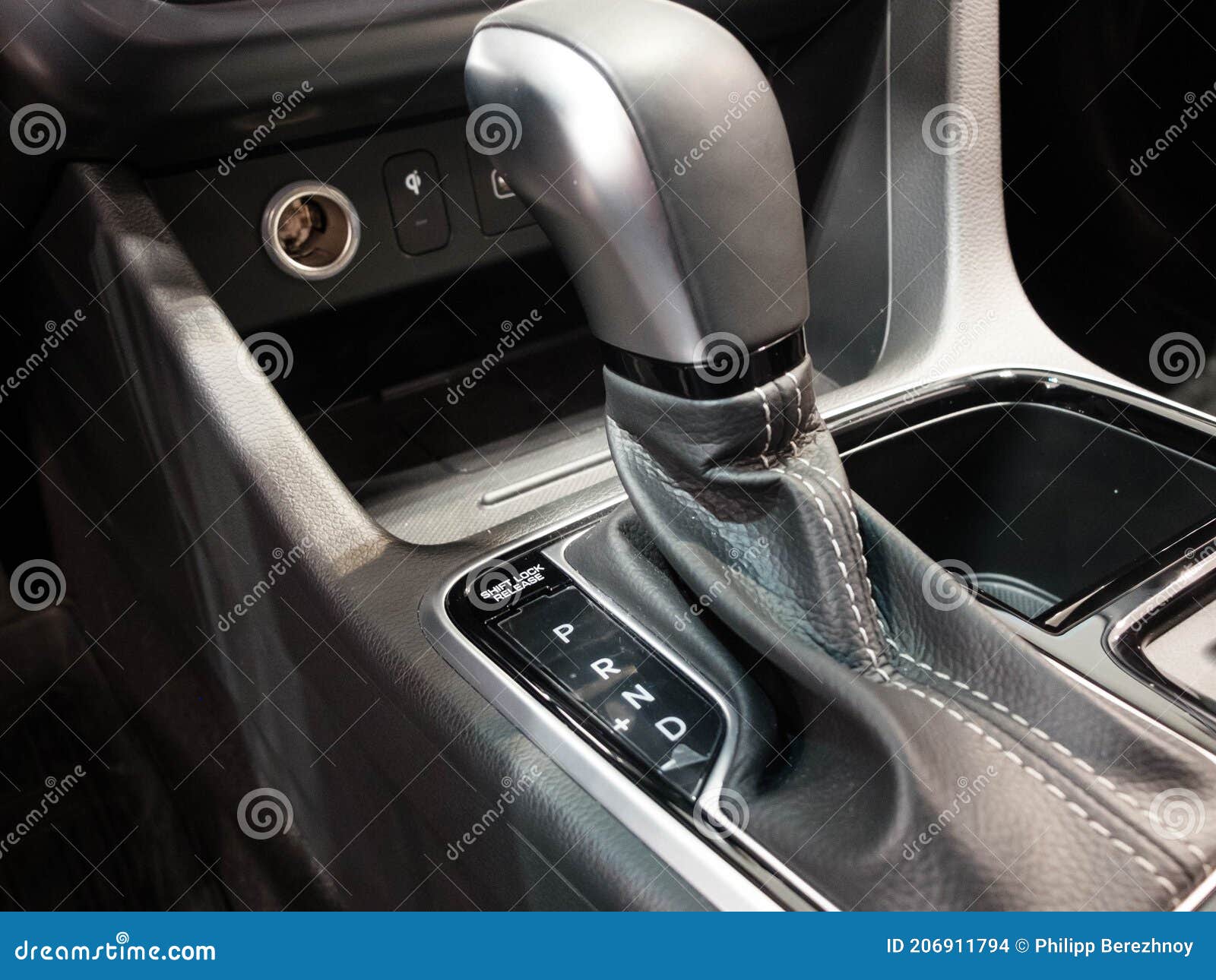 Power Shift Gear Inside Car Interior. Automatic Gear Stick Stock Photo ...