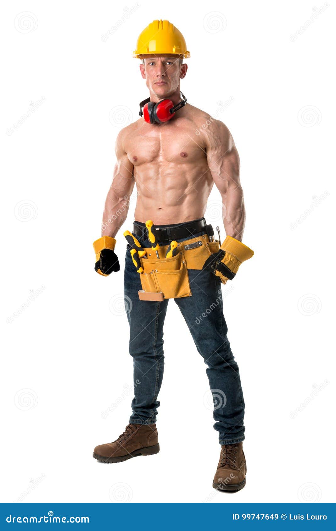 Powerful Construction Worker Stock Image - Image of hardhat, repairman ...
