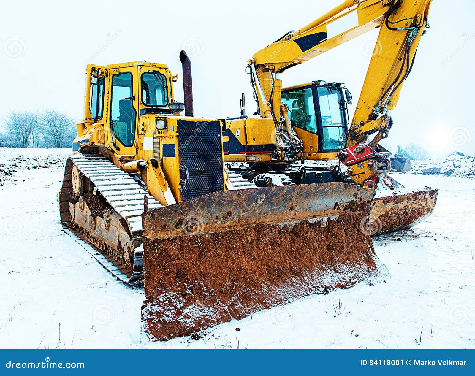 Power Shovel and Bulldozer in Snow Stock Image - Image of caterpillar ...
