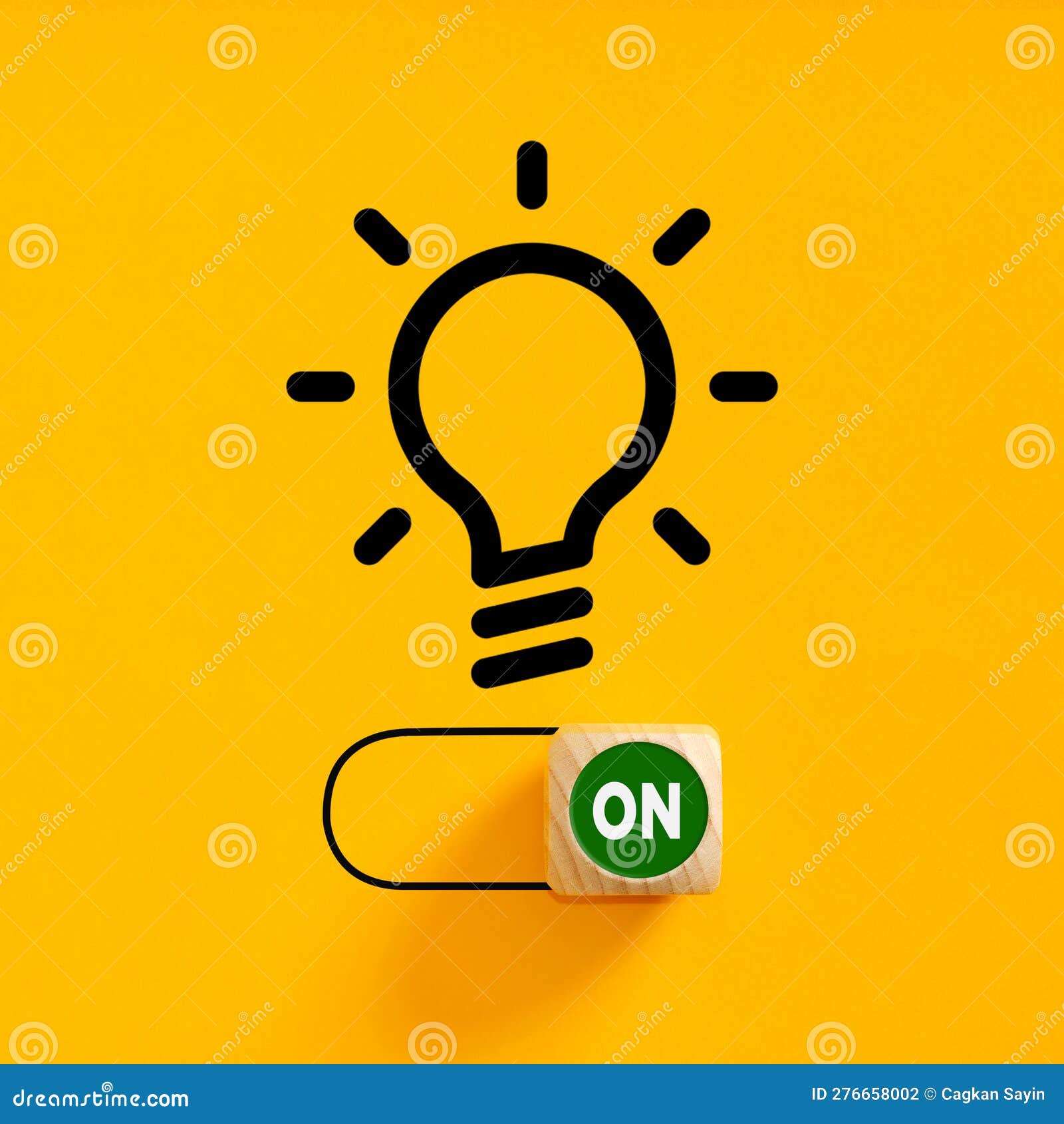 Power on Slider Button Under a Light Bulb Idea Symbol on Yellow ...