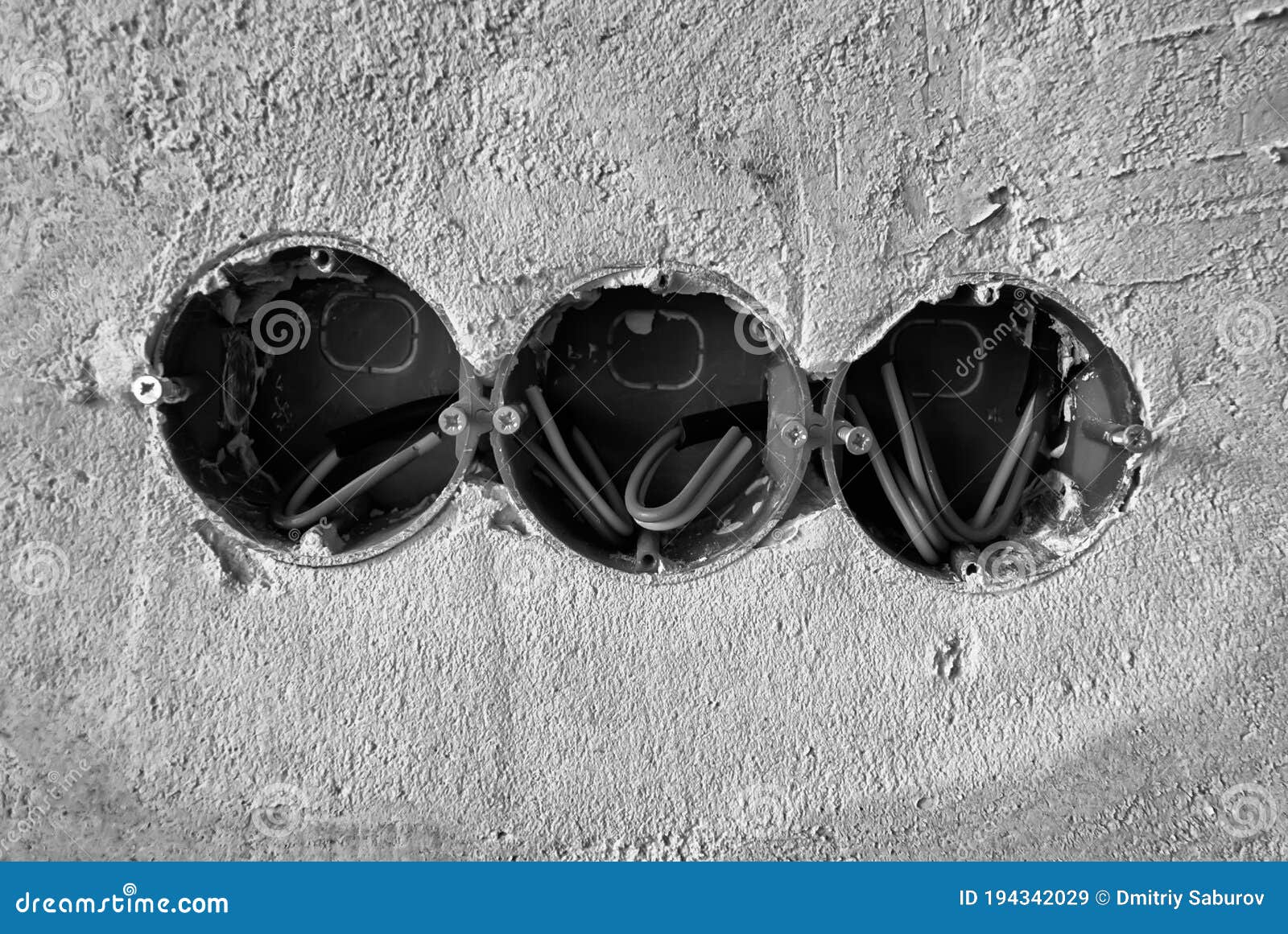 Power Socket Boxes. Installation of New Sockets. Plastered Wall Stock ...