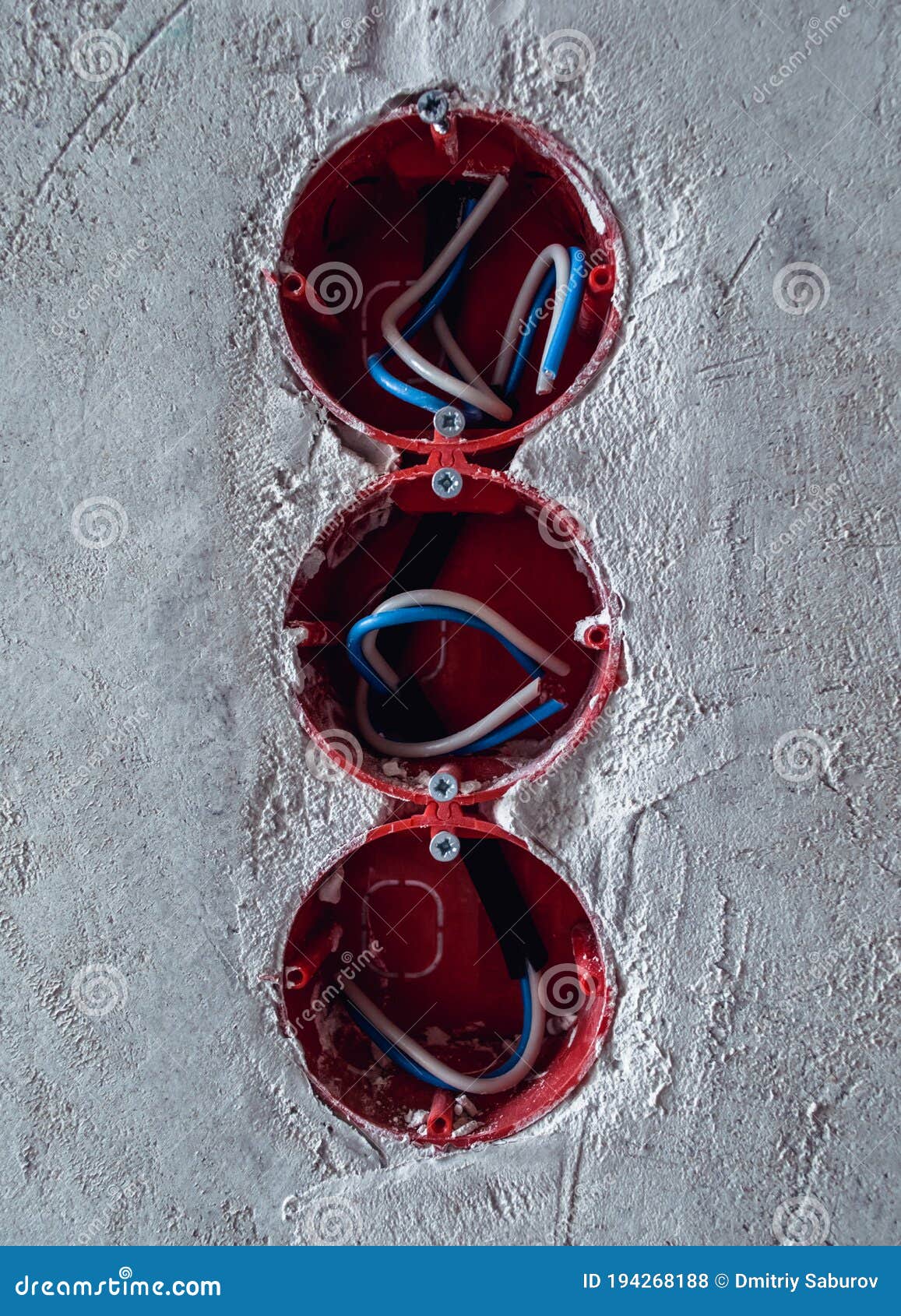 Power Socket Boxes. Installation of New Sockets. Plastered Wall Stock ...