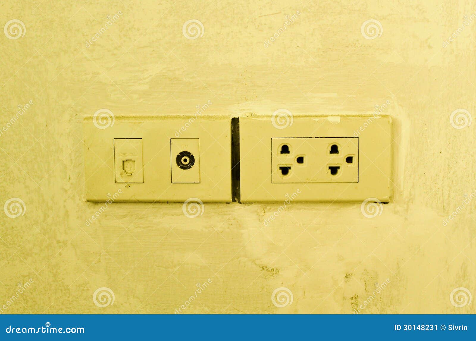 Aerial and Network Outlet on Wall. Stock Image - Image of electronic ...